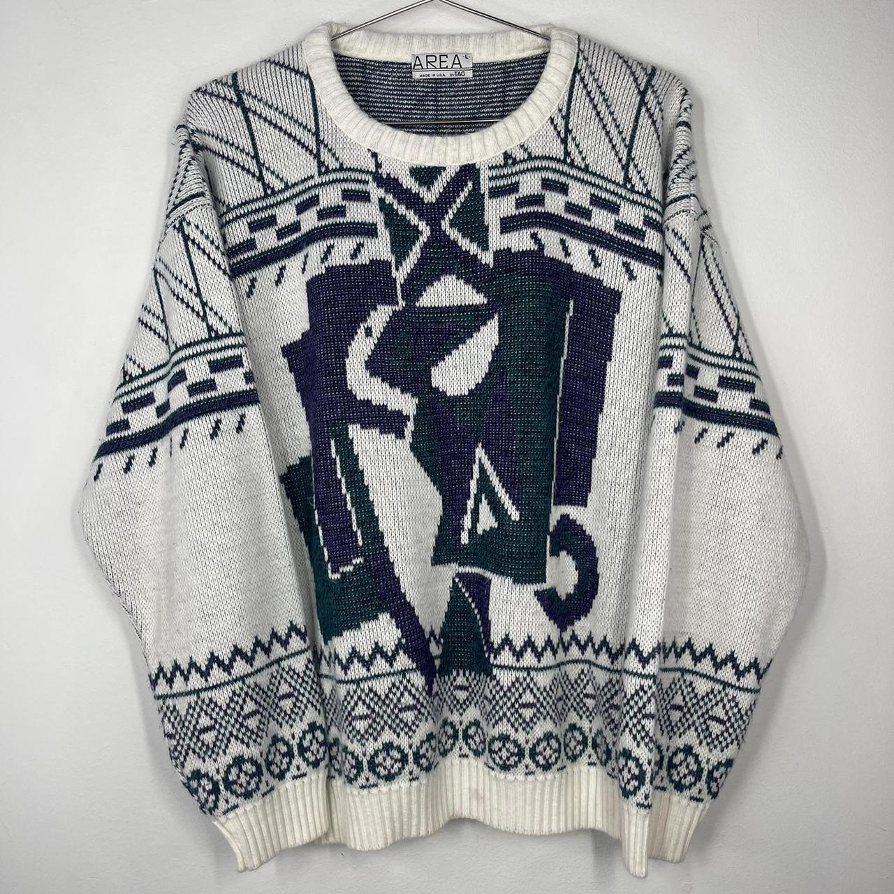 Vintage 90's aztec print knit sweater flaws... - Depop