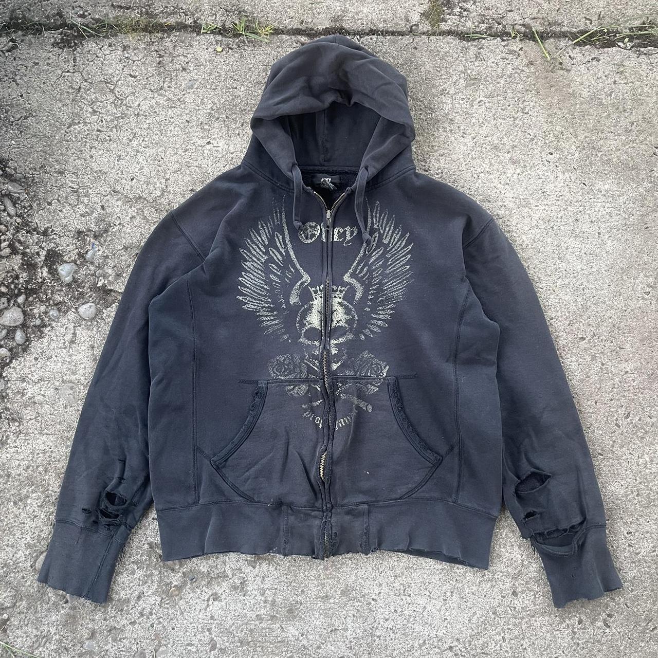 Crazy vintage y2k distressed obey zip up... - Depop
