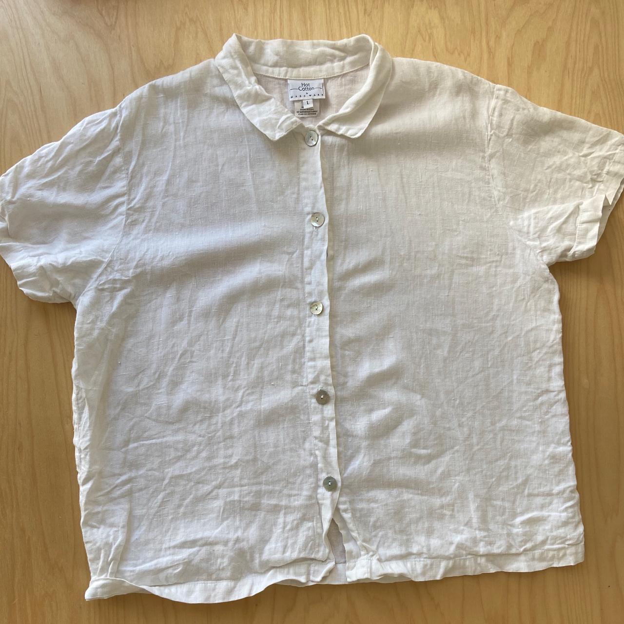 White linen button up size L - Depop