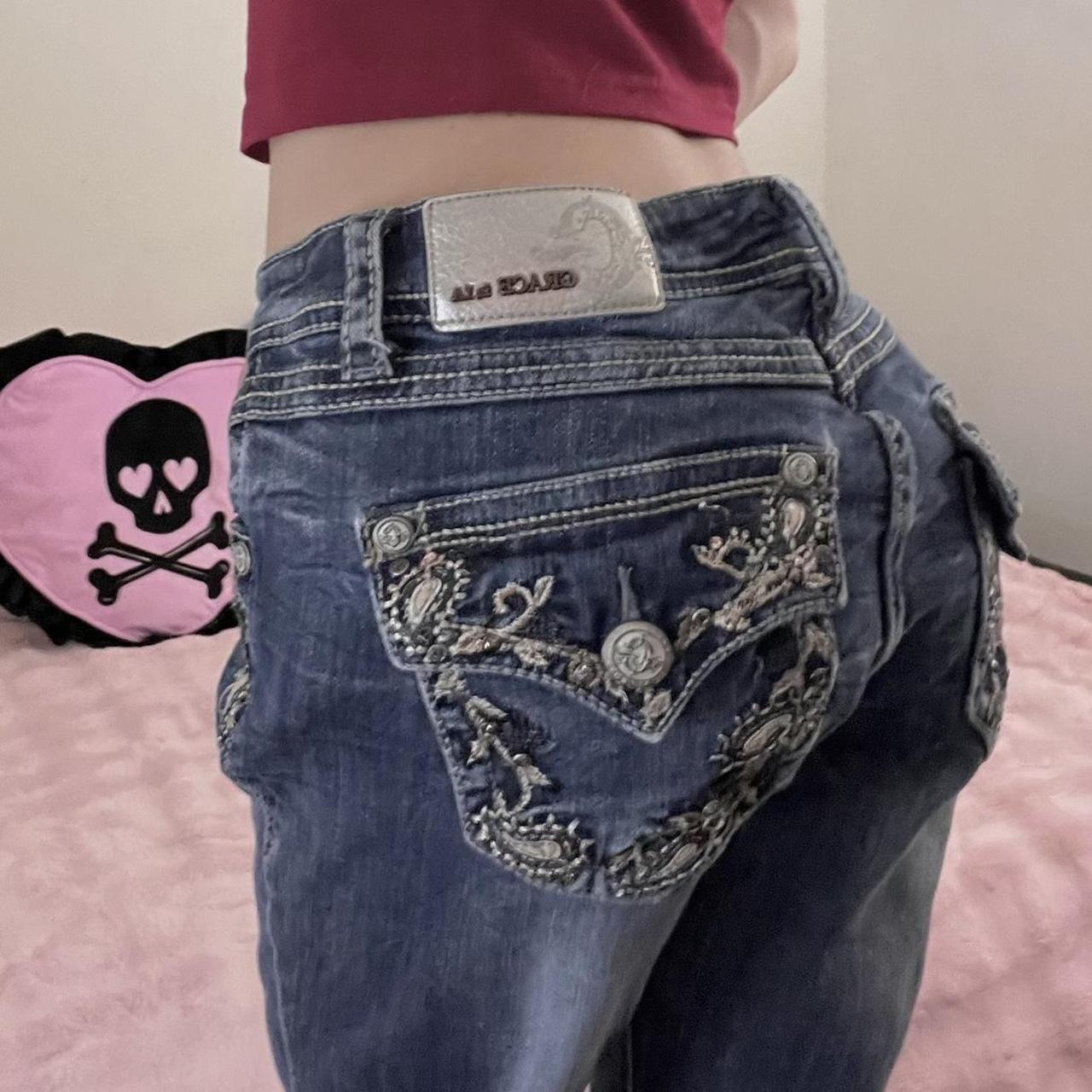 low rise bootcut embellished jeans 2000s vintage... - Depop