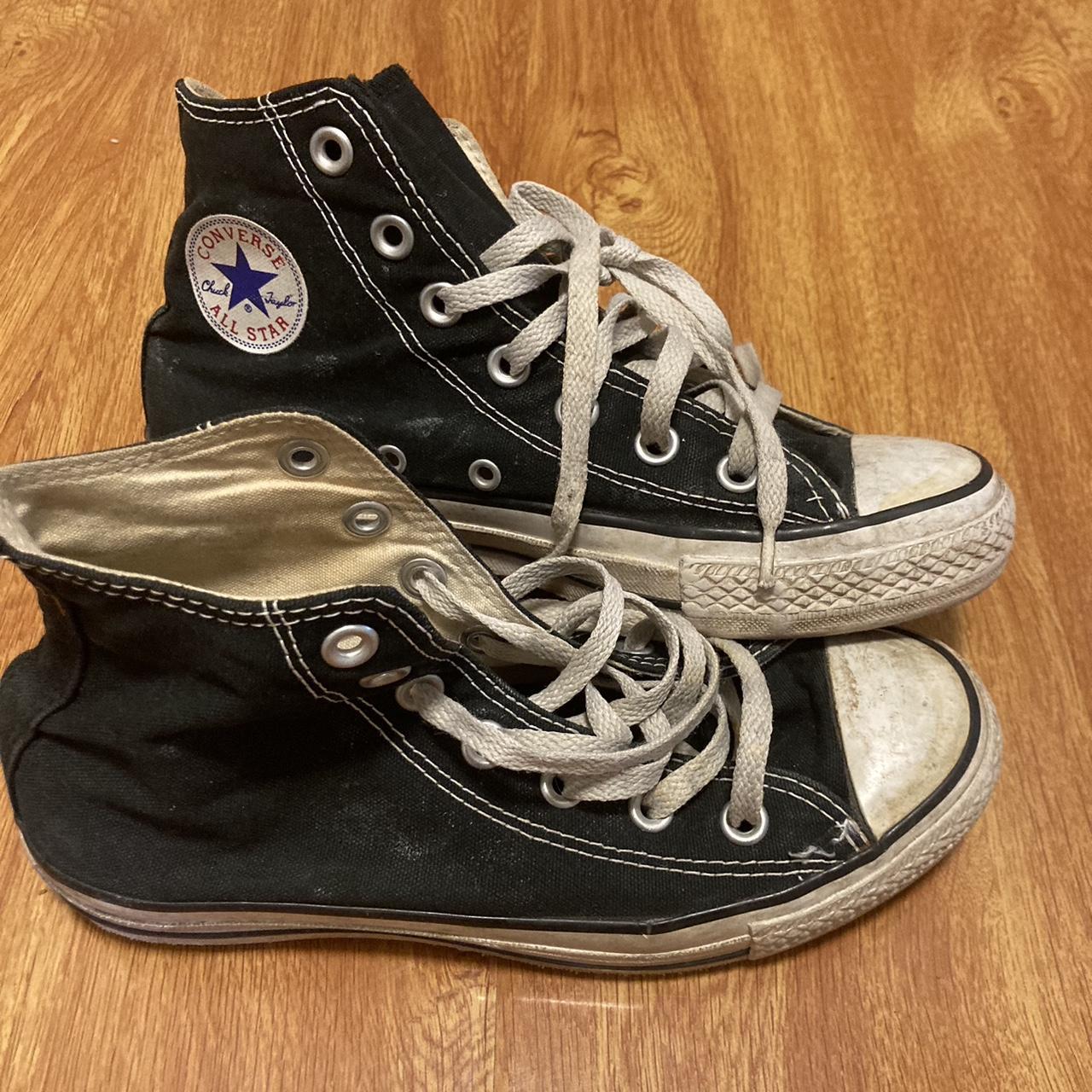 Used Converse High Tops W6. Lots of wear but super... - Depop