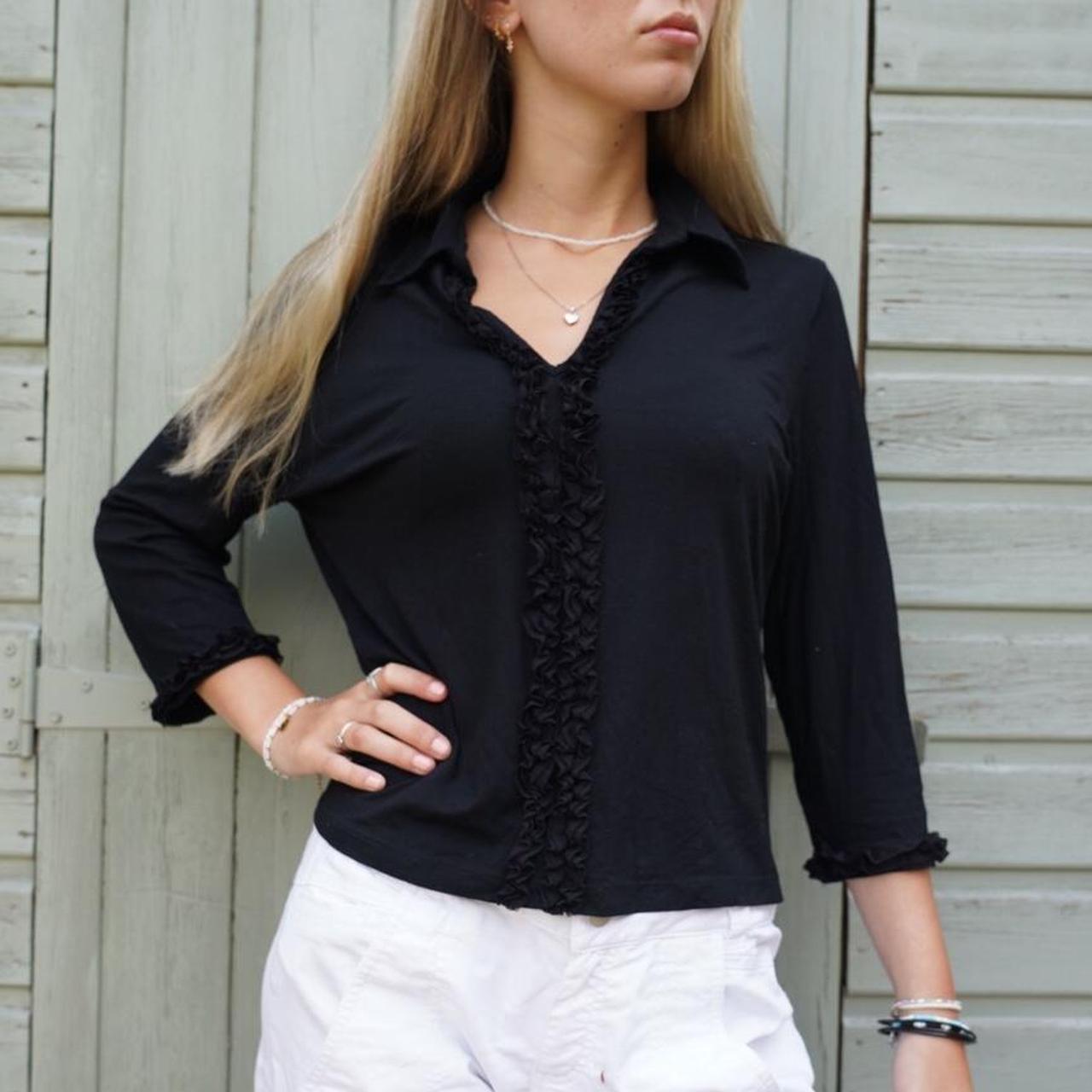 Black collared top with frill detailing🖤 Details:... - Depop