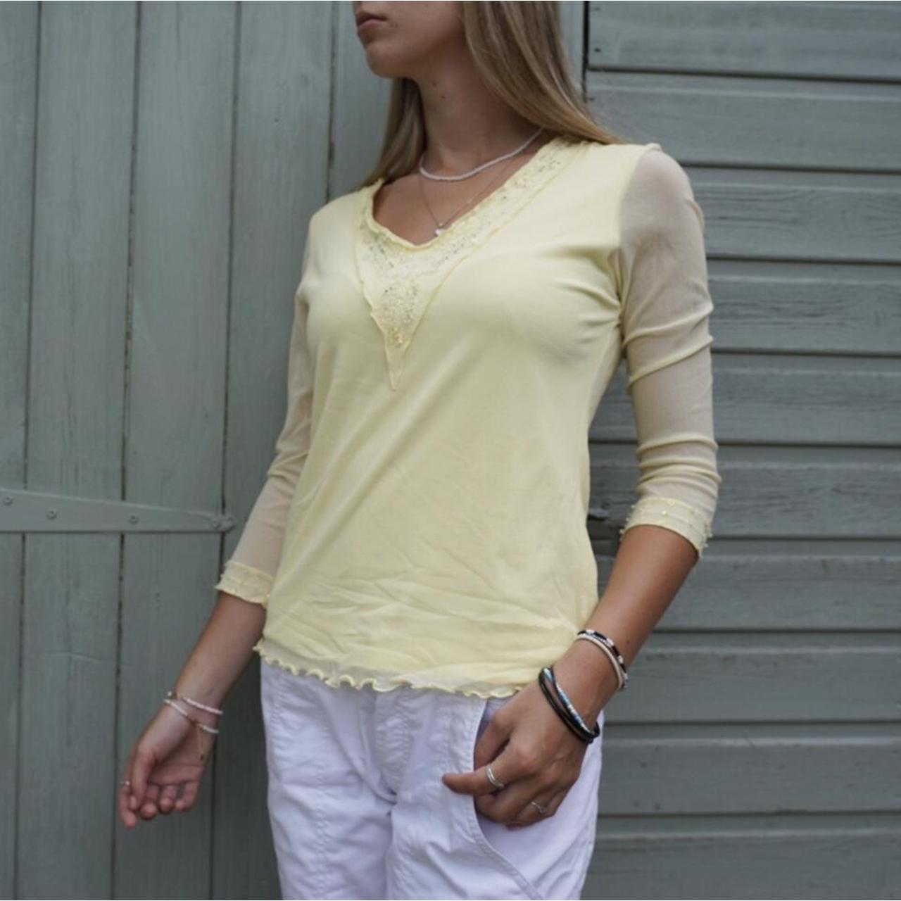 Pastel yellow mesh layered top 💛 Details: lettuce... - Depop