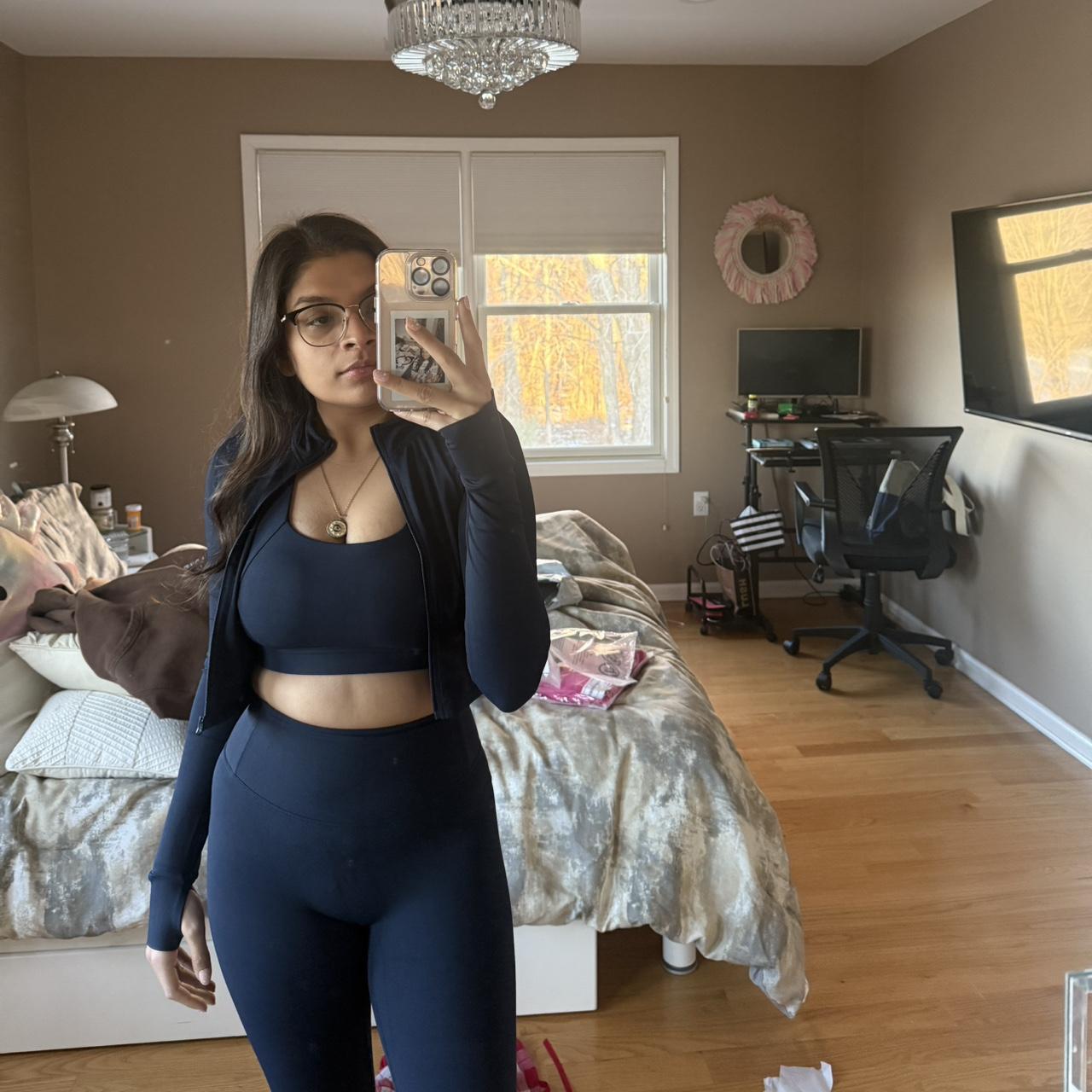 3 piece navy blue workout set in size... | Depop