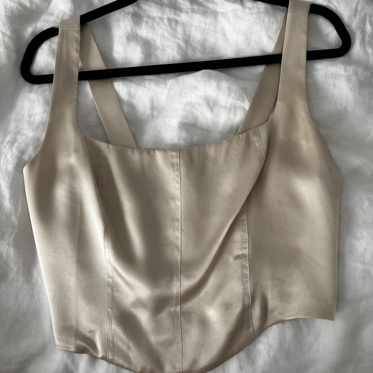 Reformation cream silk tank Worn once. Minimal marks... - Depop