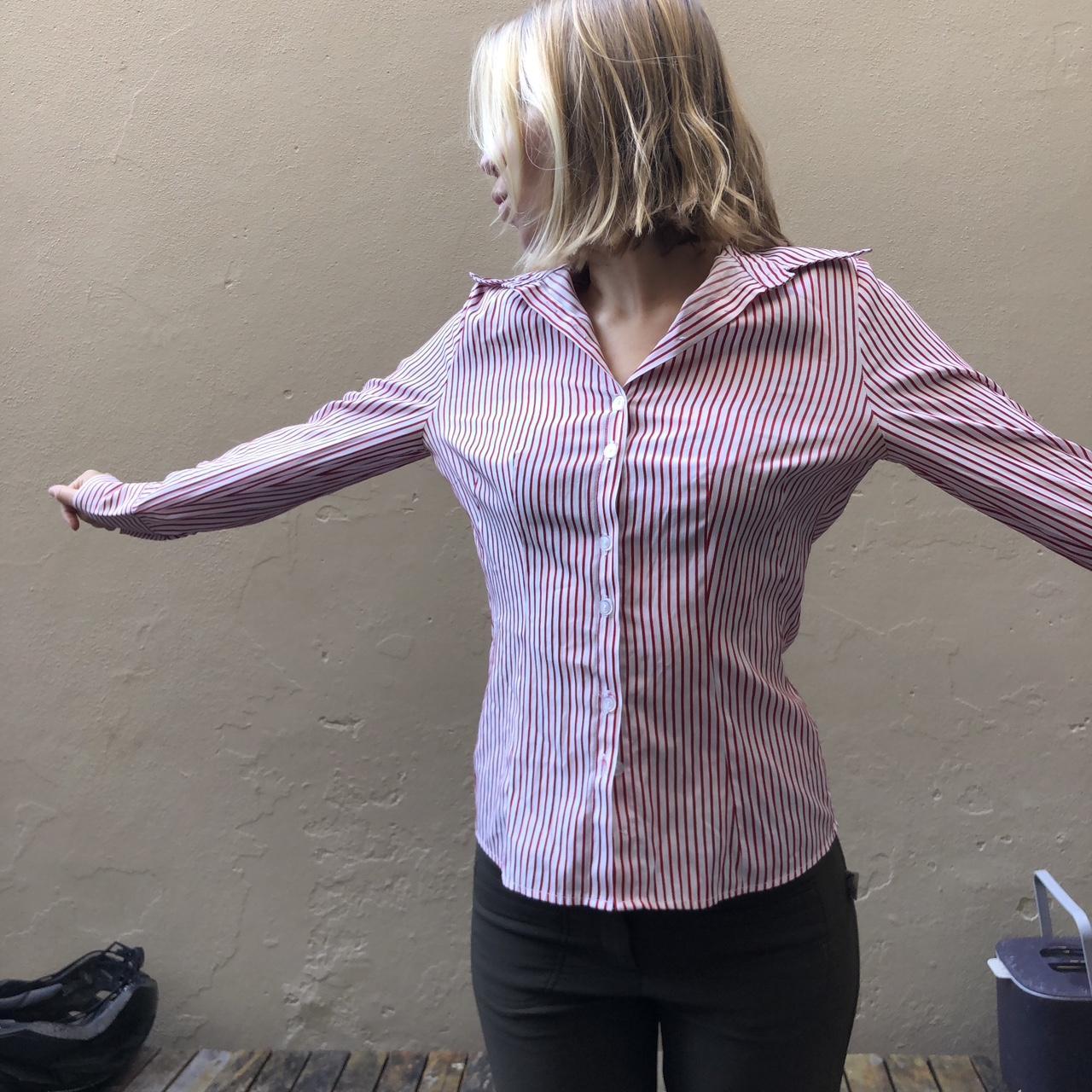 Stripey button up! Office siren core Red and white... | Depop