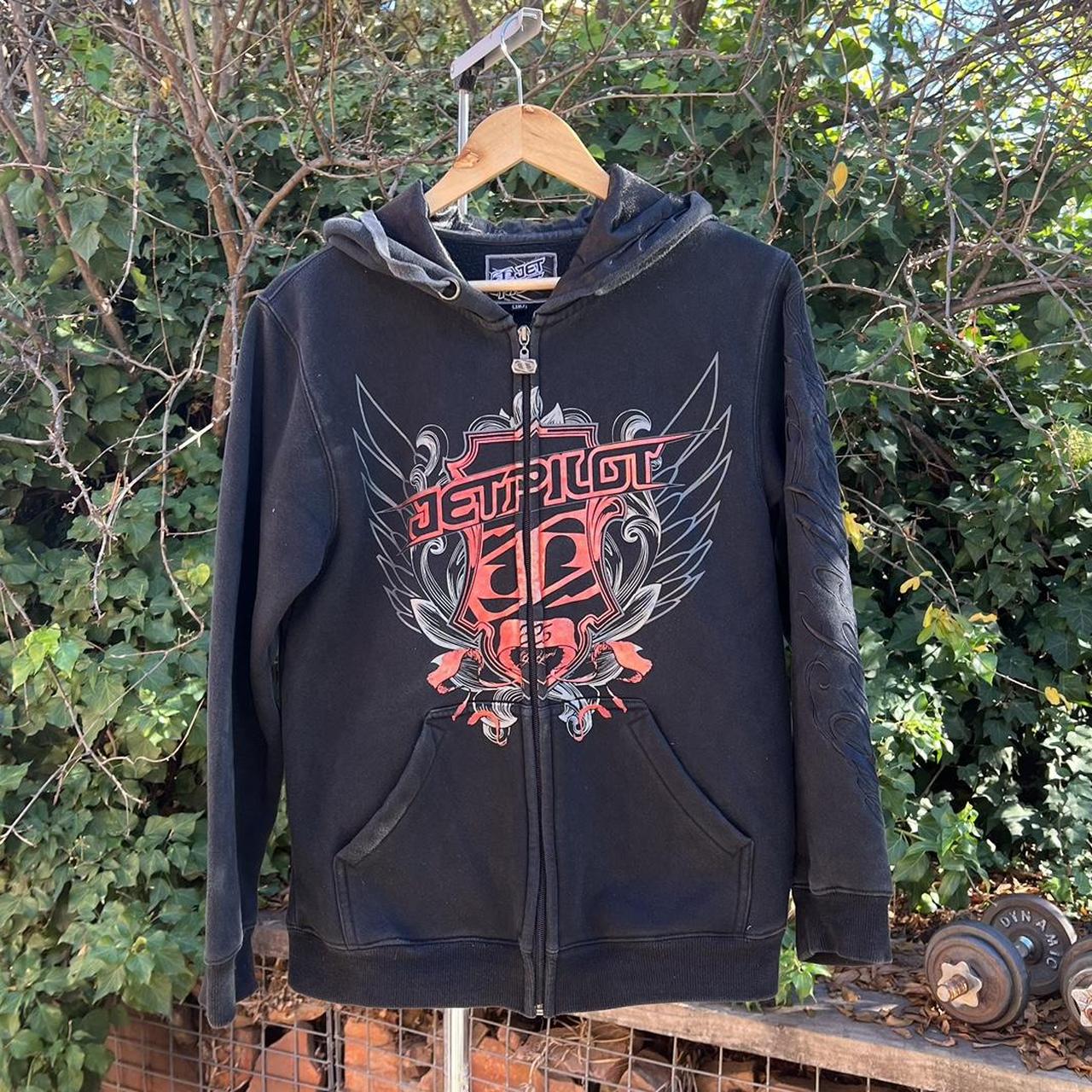 sick jet pilot zip up hoodie boys size 16 fits a... - Depop