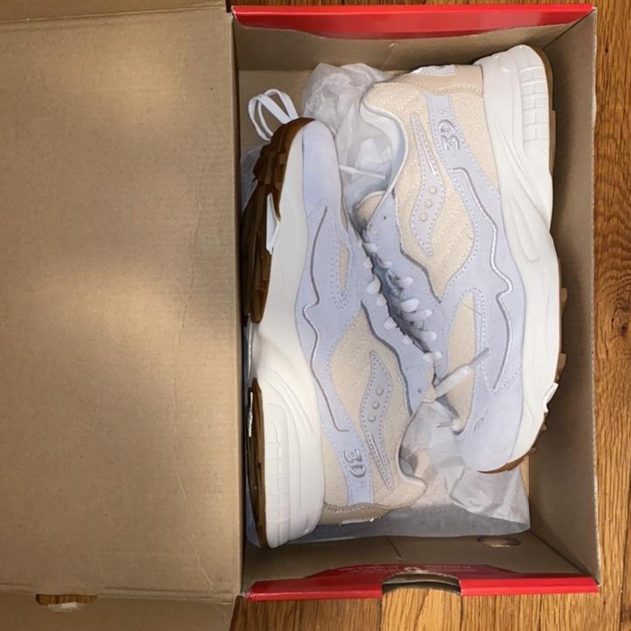 Saucony 3D grid. Beige and baby blue colorway if you... - Depop