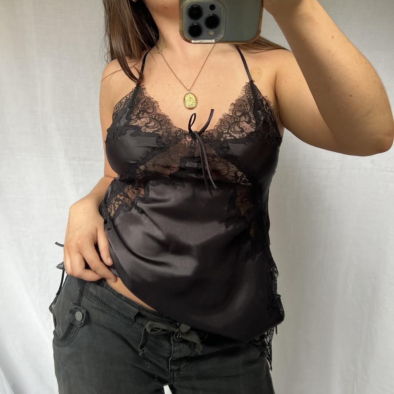 vintage satin and lace cami vintage camisole... - Depop