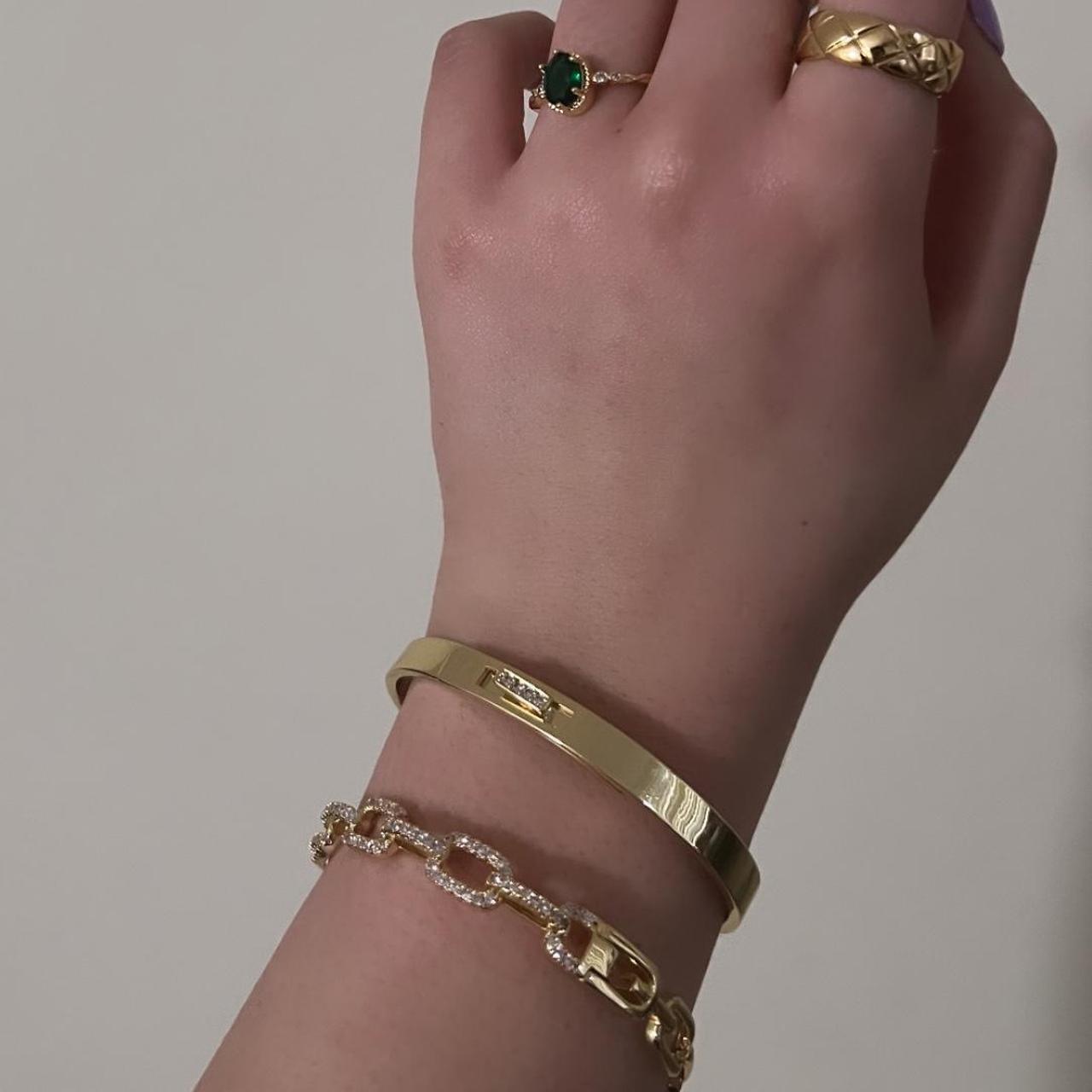 Stackable Link Chain Paperclip Cuff Bracelet with... - Depop