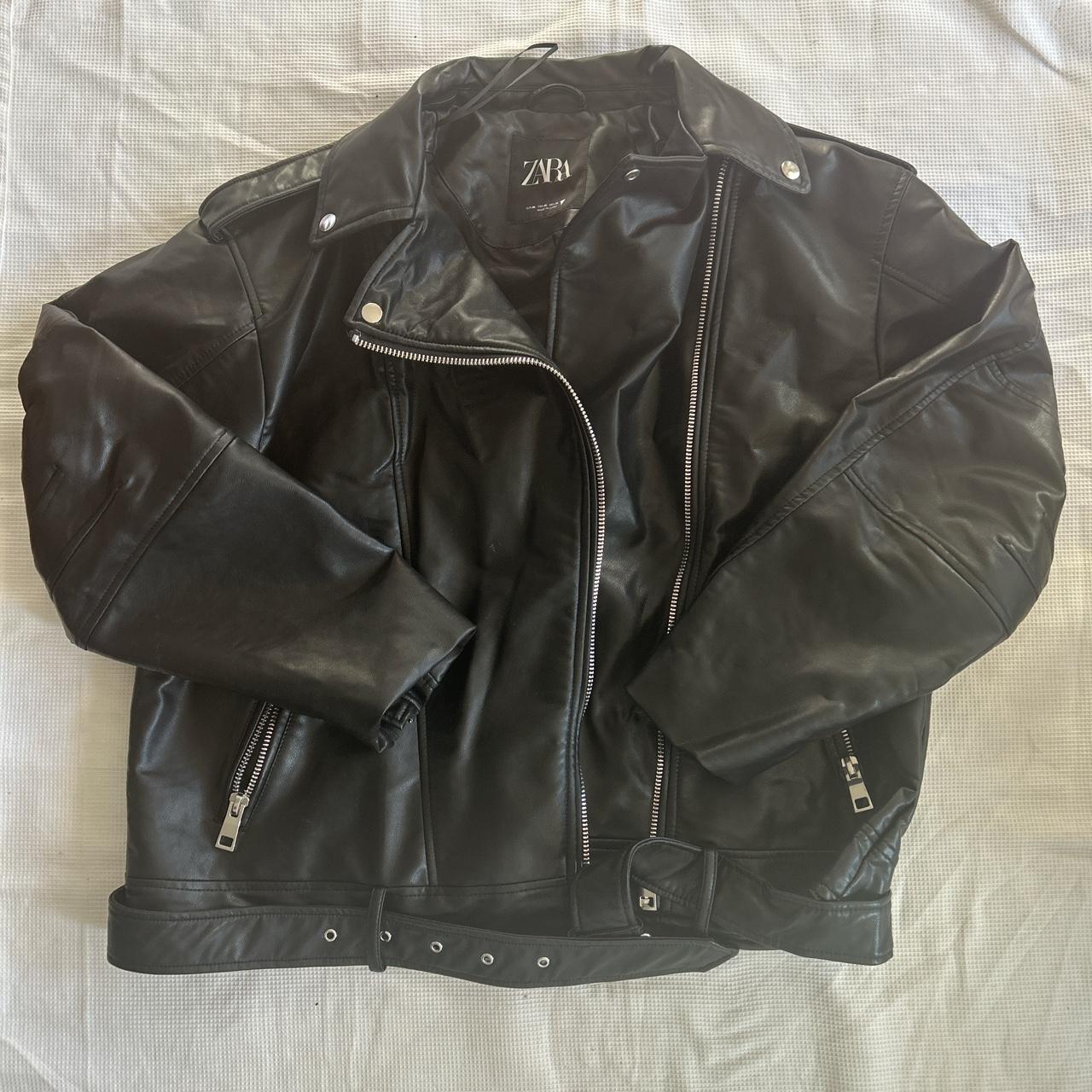 Oversized faux leather jacket from Zara. Size XL.... - Depop