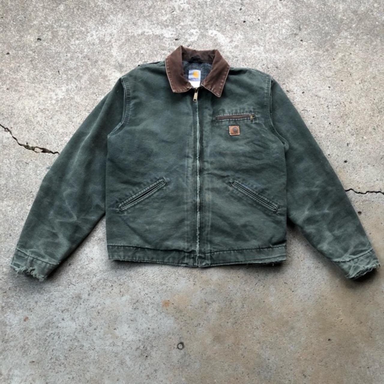 Vintage Carhartt Detroit J97 MOS Green Faded... - Depop