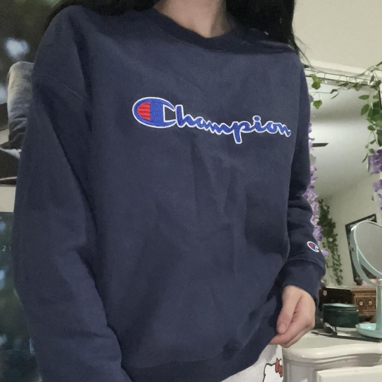 Champion Navy Blue Sweater 🪁 - kid’s size L - no... - Depop