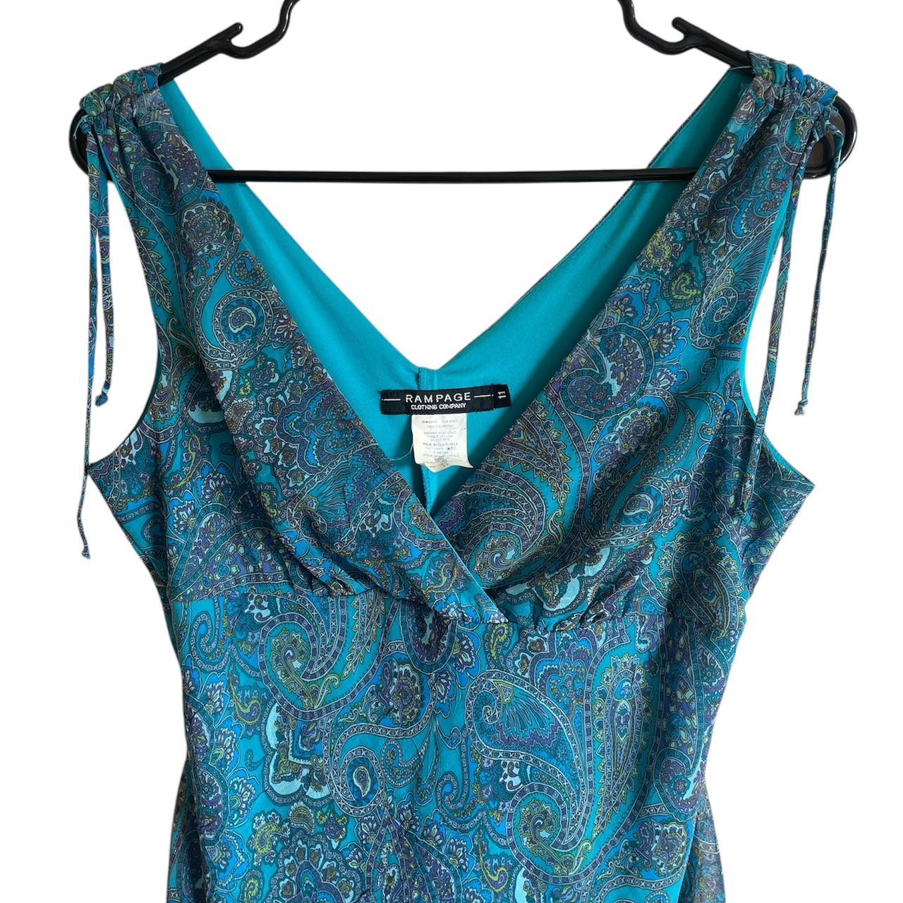 vintage rampage blue and green paisley print midi... - Depop