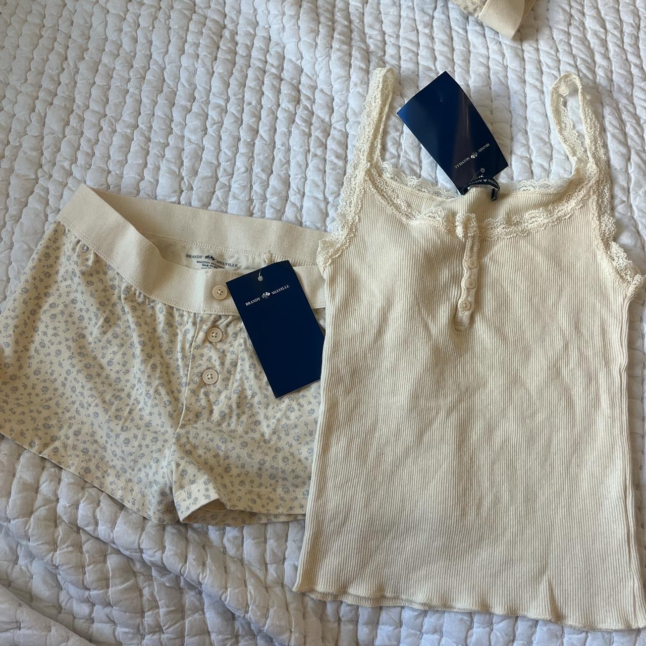 Floral brandy Melville boxer pj set Send... - Depop