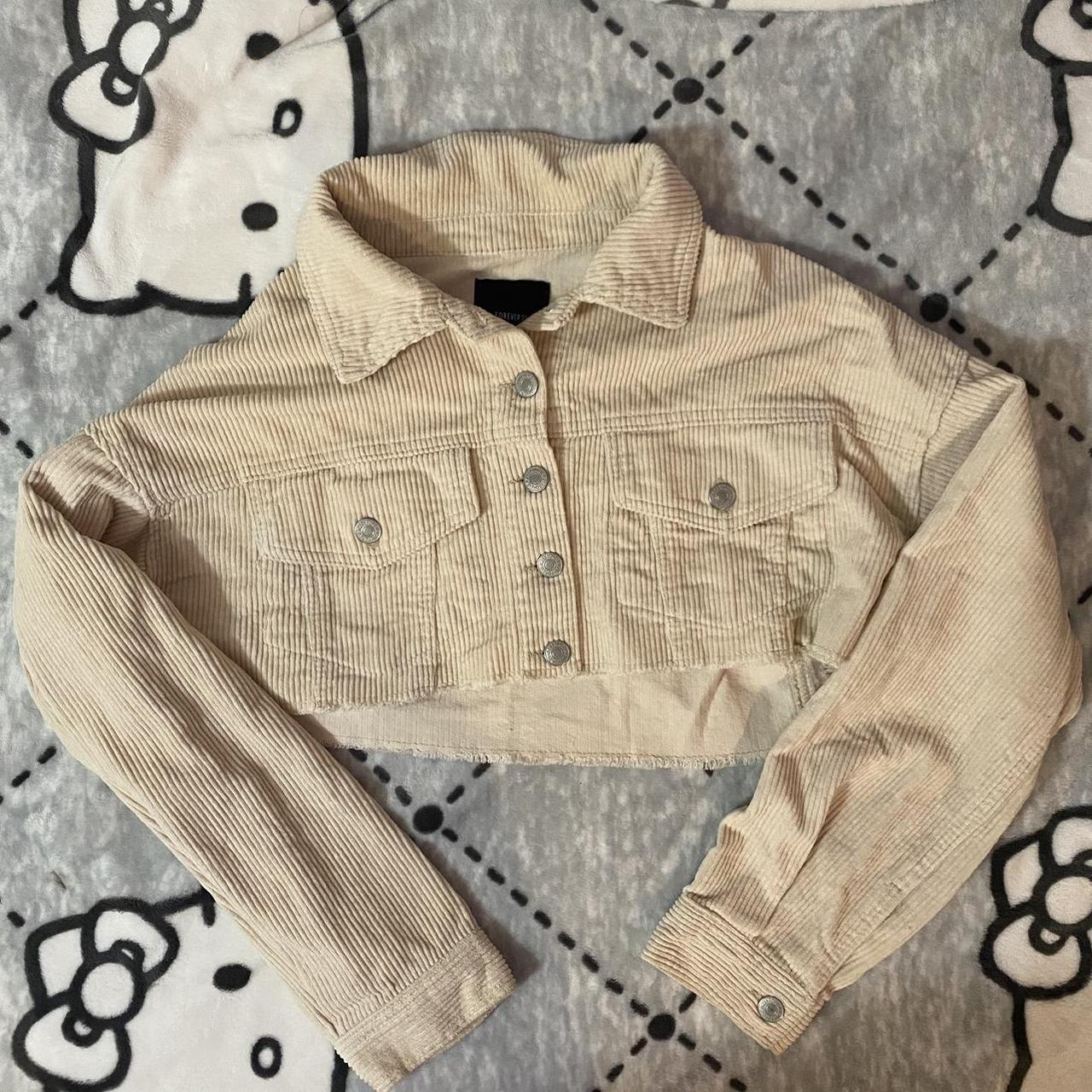 forever 21 cropped corduroy jacket size: small worn... - Depop