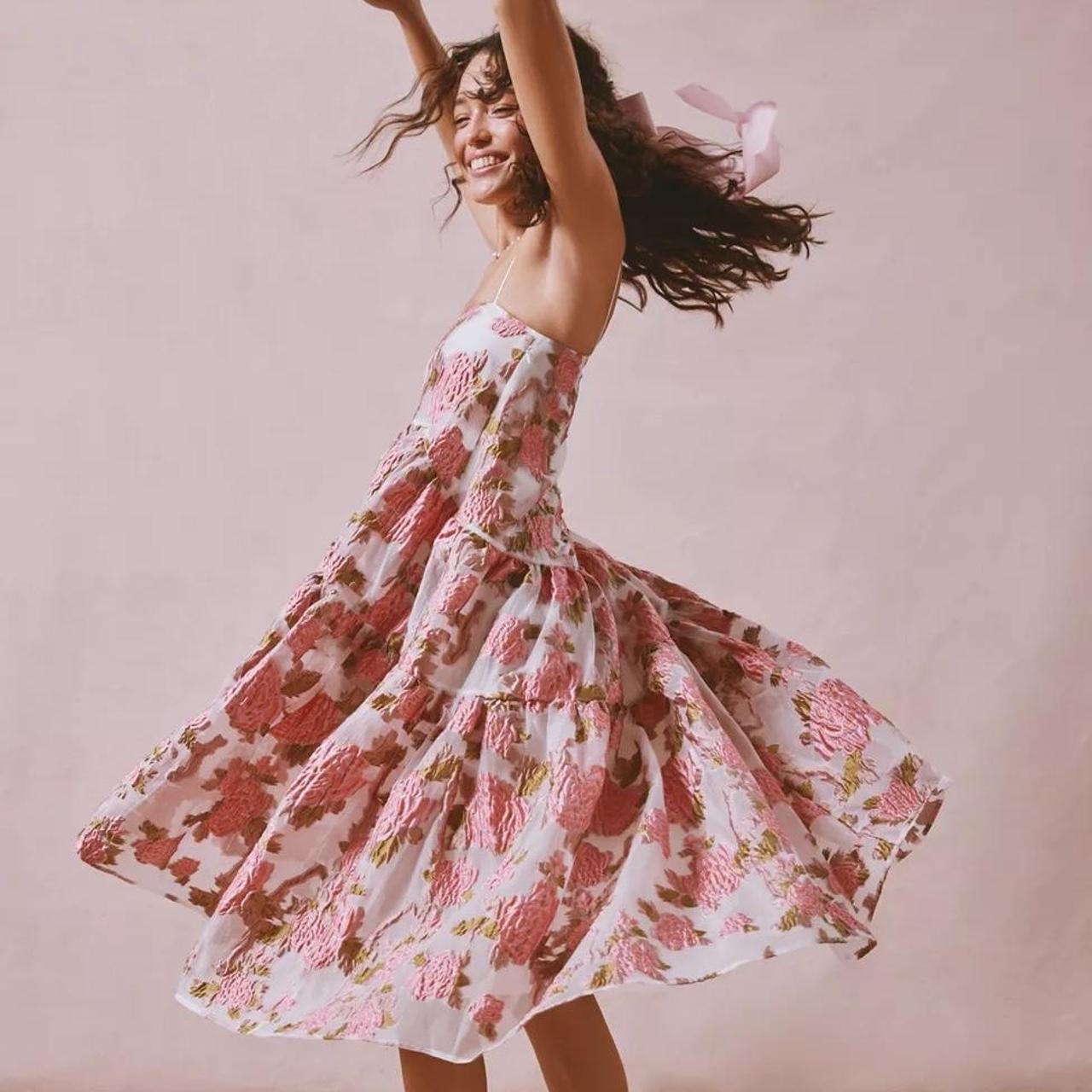 SISTER JANE Dream jacquard tiered midi dress in... - Depop