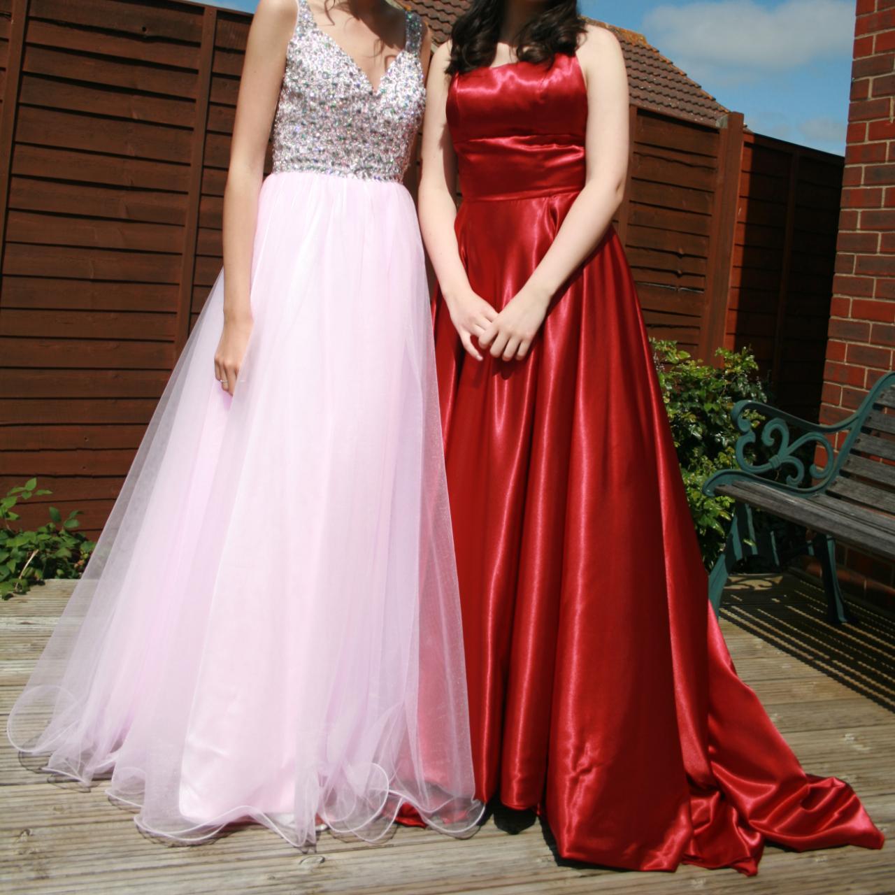 Pink Prom Dress with gem embellishment size 6 Pink... - Depop