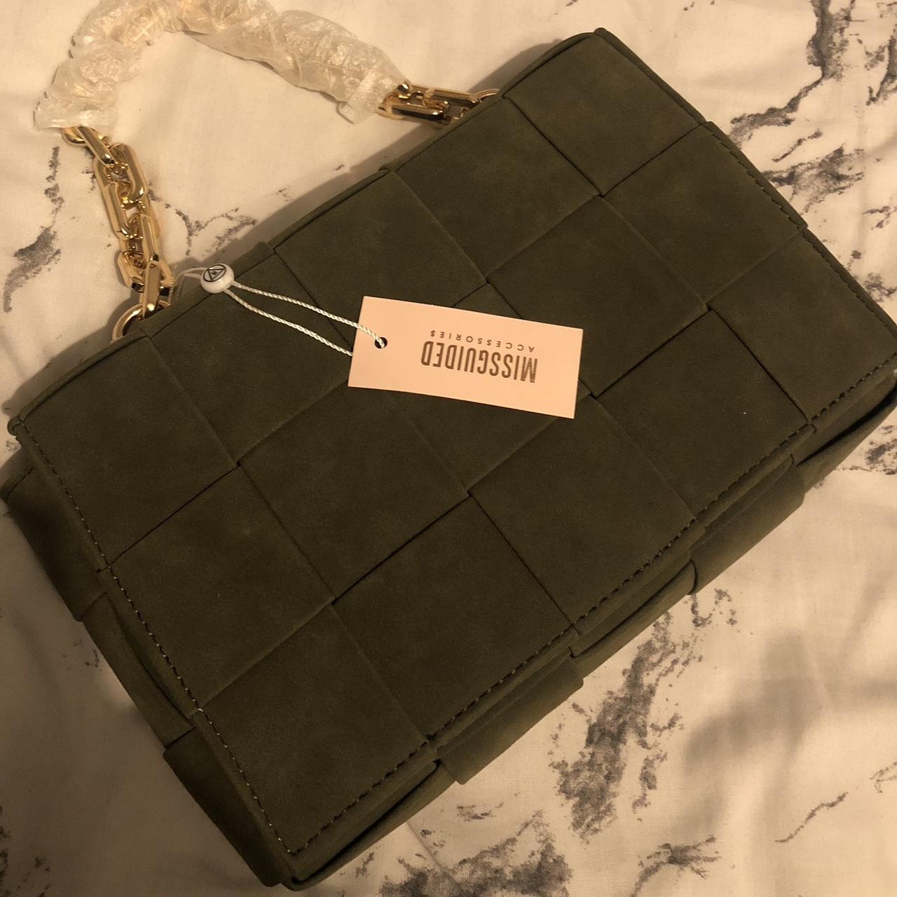 Misguided. Khaki Faux Suede Weave Cassette Bag.... - Depop