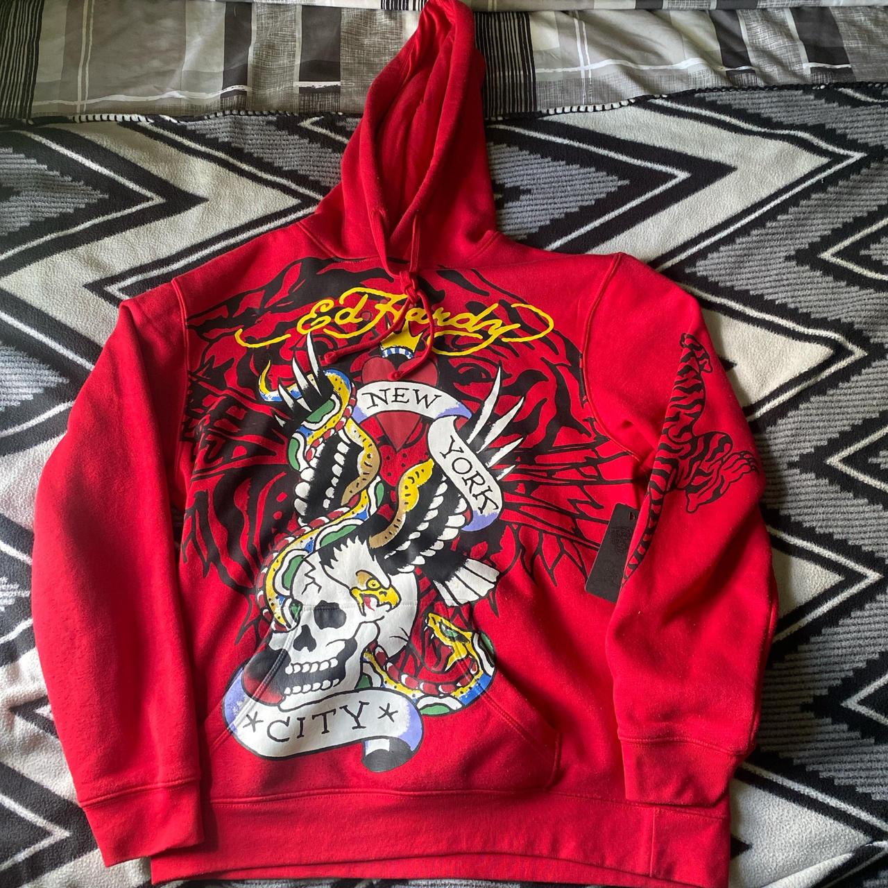Ed Hardy red and black hoodie - Depop