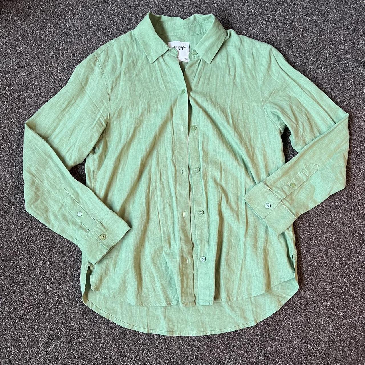 green abercrombie & fitch button up in size small.... - Depop