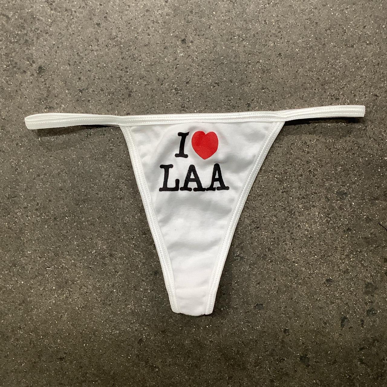 WHITE BABY RIB THONG WITH PRINT Slightly imperfect.... - Depop