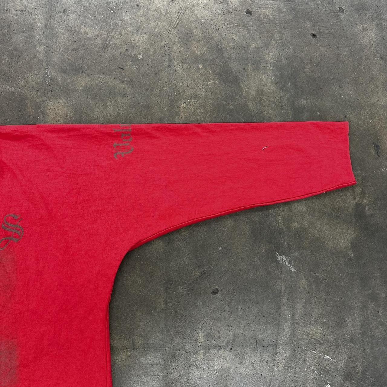 LAA7751- SAMPLE RED RAW HEM PRINTED LONG SLEEVE... - Depop