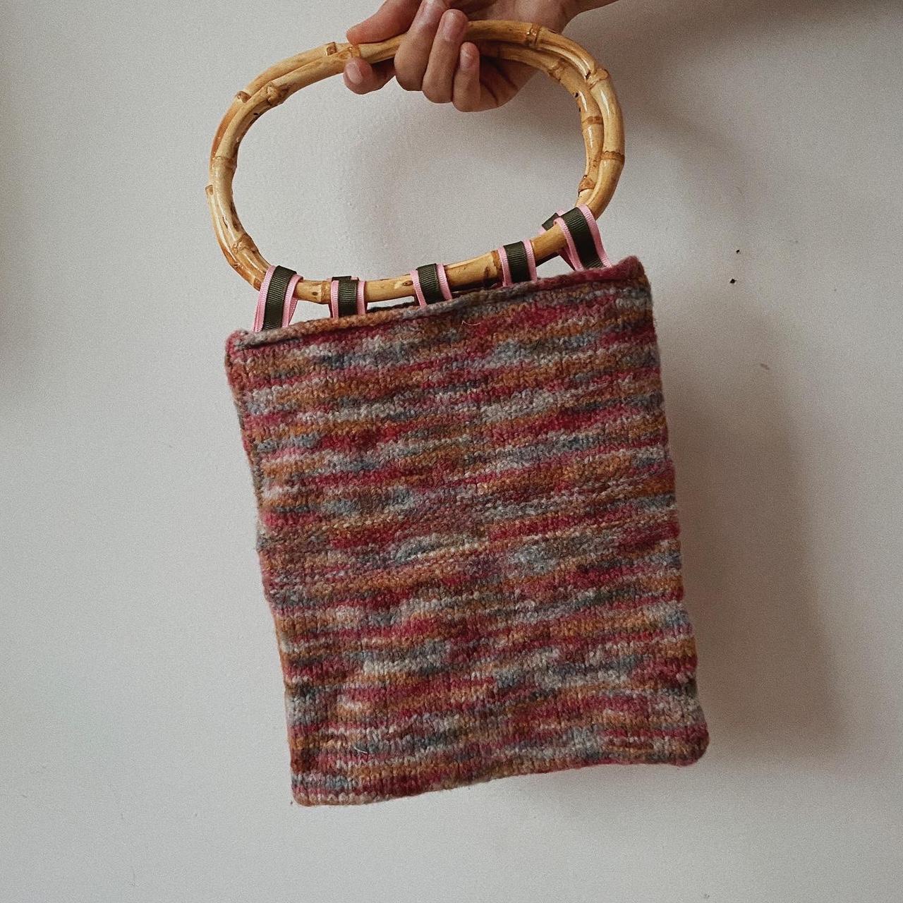 The cutest vintage hand knitted purse with bamboo... - Depop