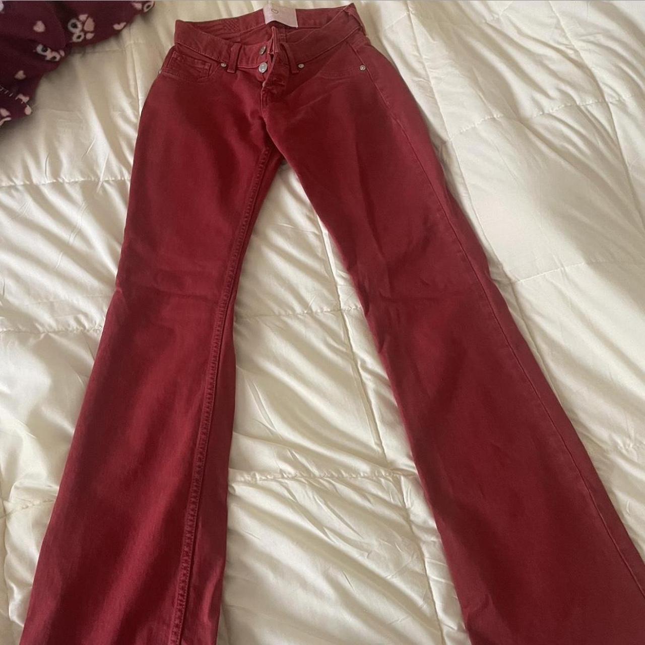 revice low rise red flares! super cute summer jeans... - Depop