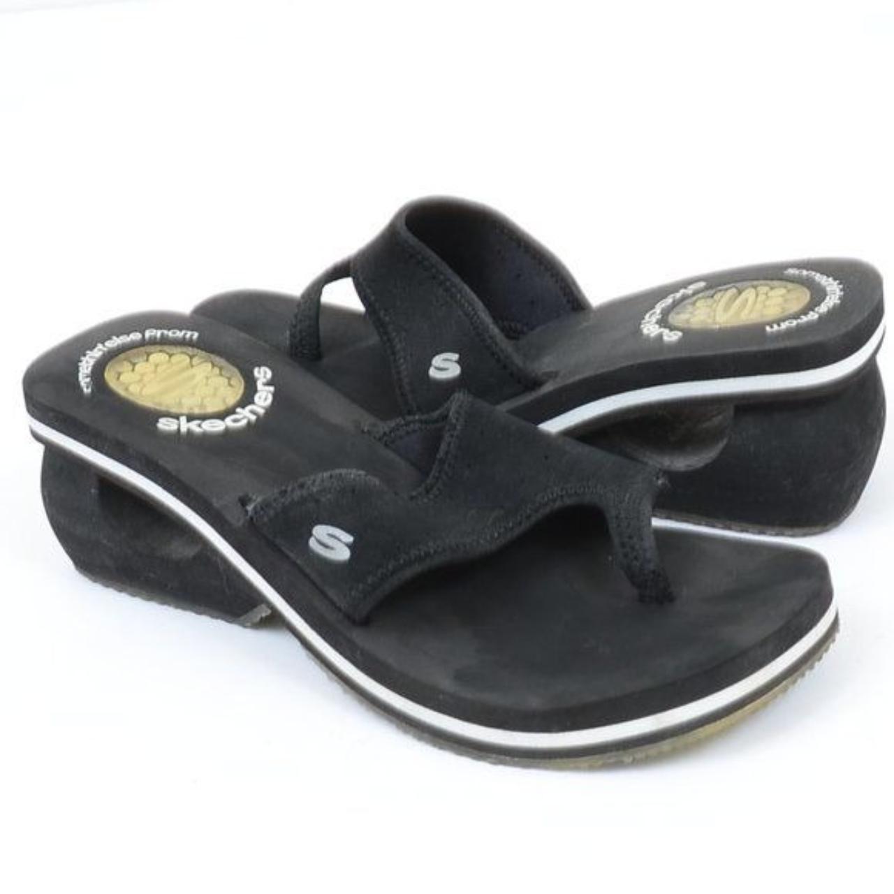 Skechers black wedge flip flops store