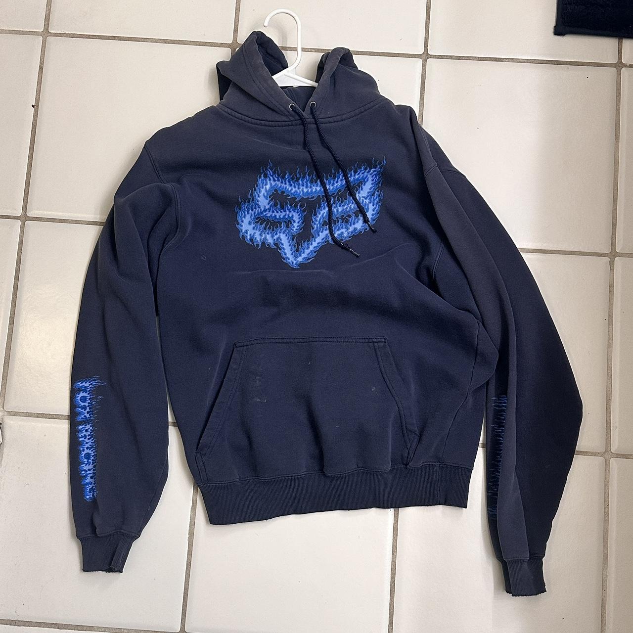 Fox Racing black hoodie with blue flames #skater... | Depop