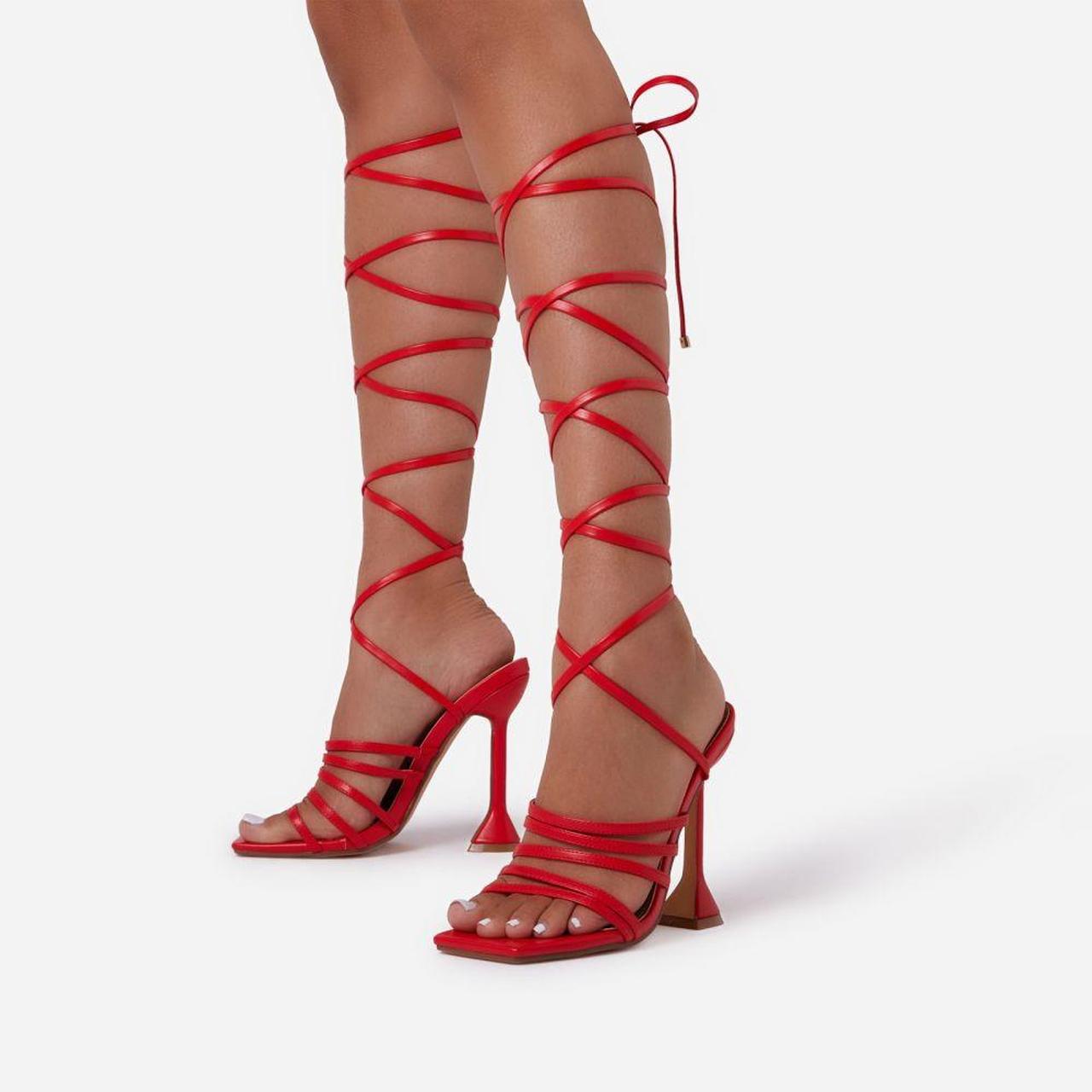 Ego red lace up strappy square toe heels Size 6 New... - Depop