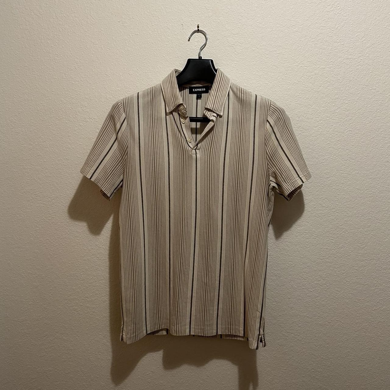 Men’s Express polo in cream/beige/gray stripe. Size... - Depop