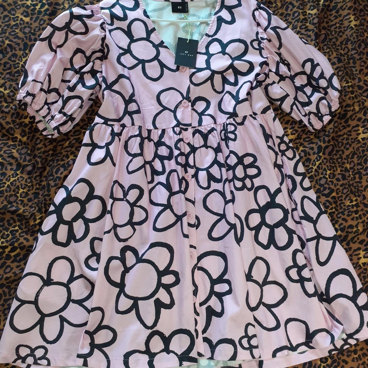 NWT Pink Lazy Oaf Scribble Flower Dress UK 18, US... - Depop