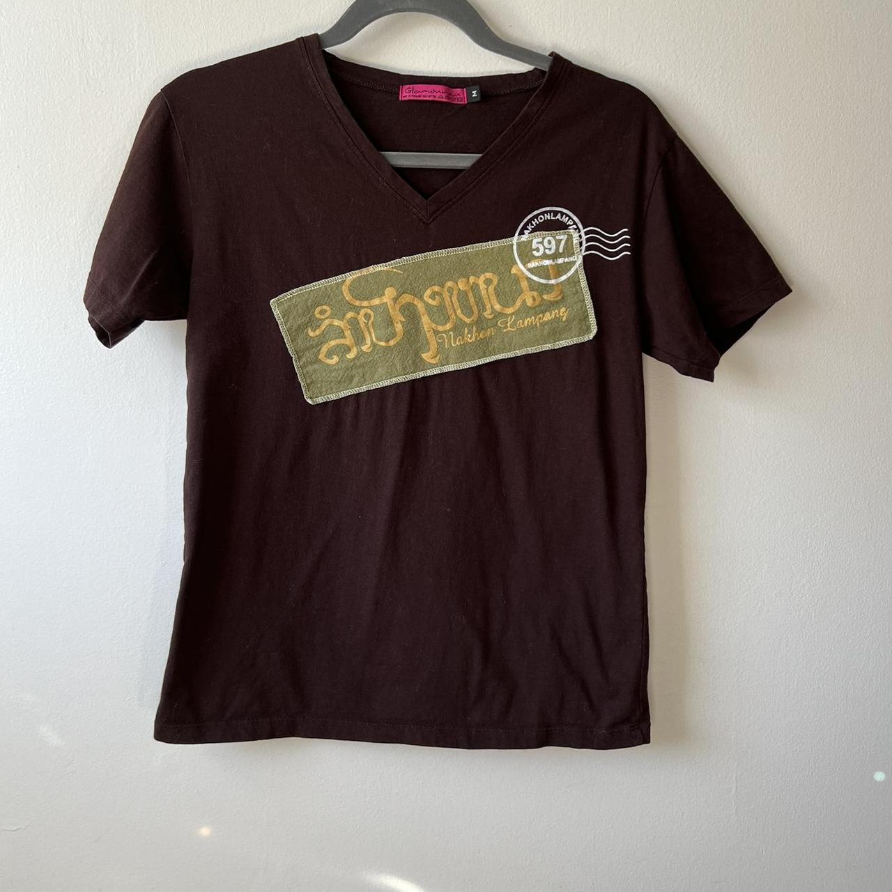 Early 2000s glamorous brown T-shirt - Depop