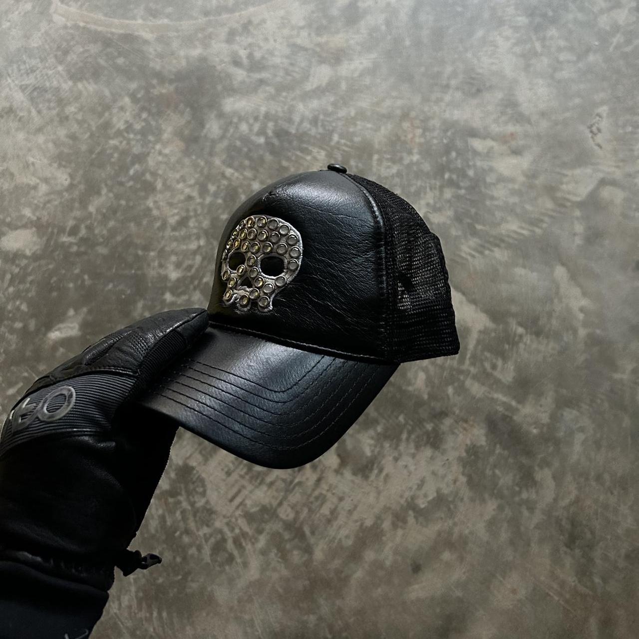 90's Custom Skull Studded Vintage Leather Trucker... - Depop