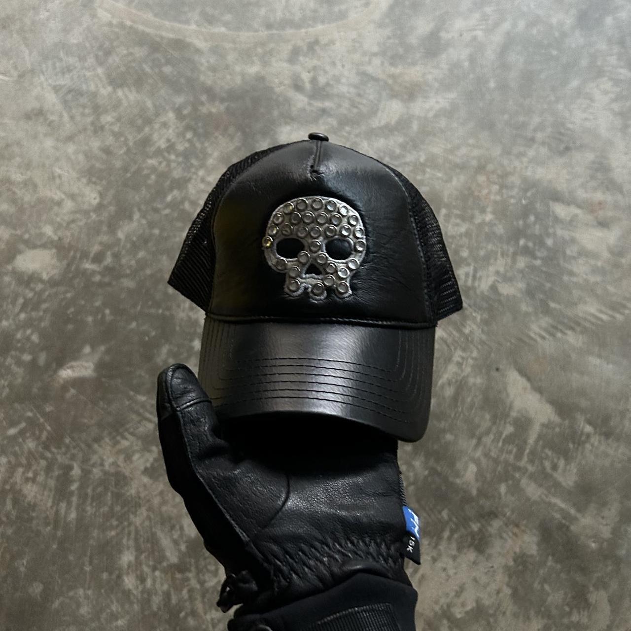 90's Custom Skull Studded Vintage Leather Trucker... - Depop