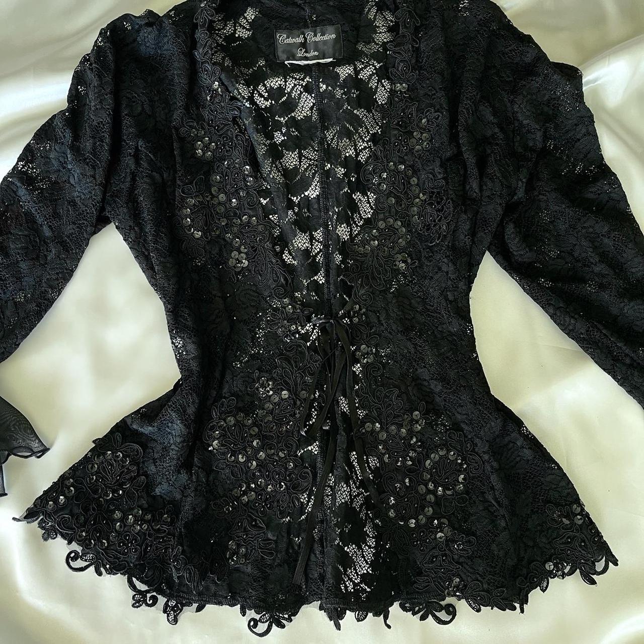 Beautiful gothic vintage black lace cover up jacket... | Depop