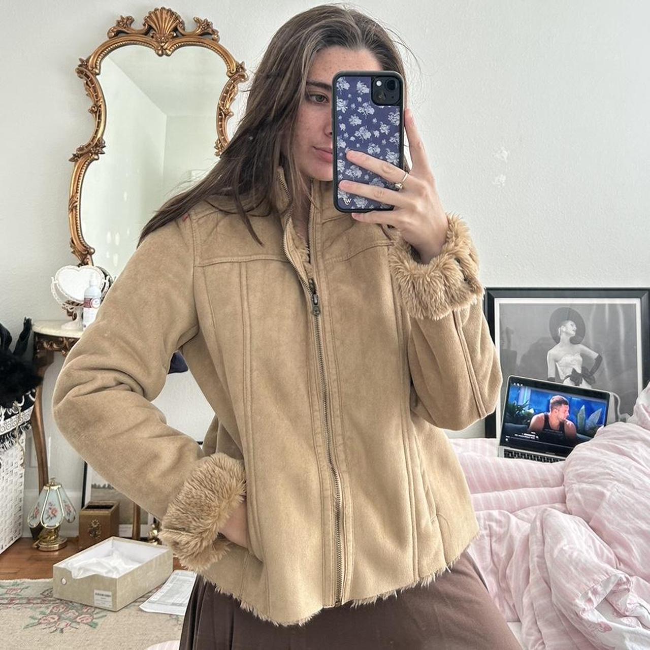 Cutest vintage tan suede jacket. Fur lined. No flaws... - Depop