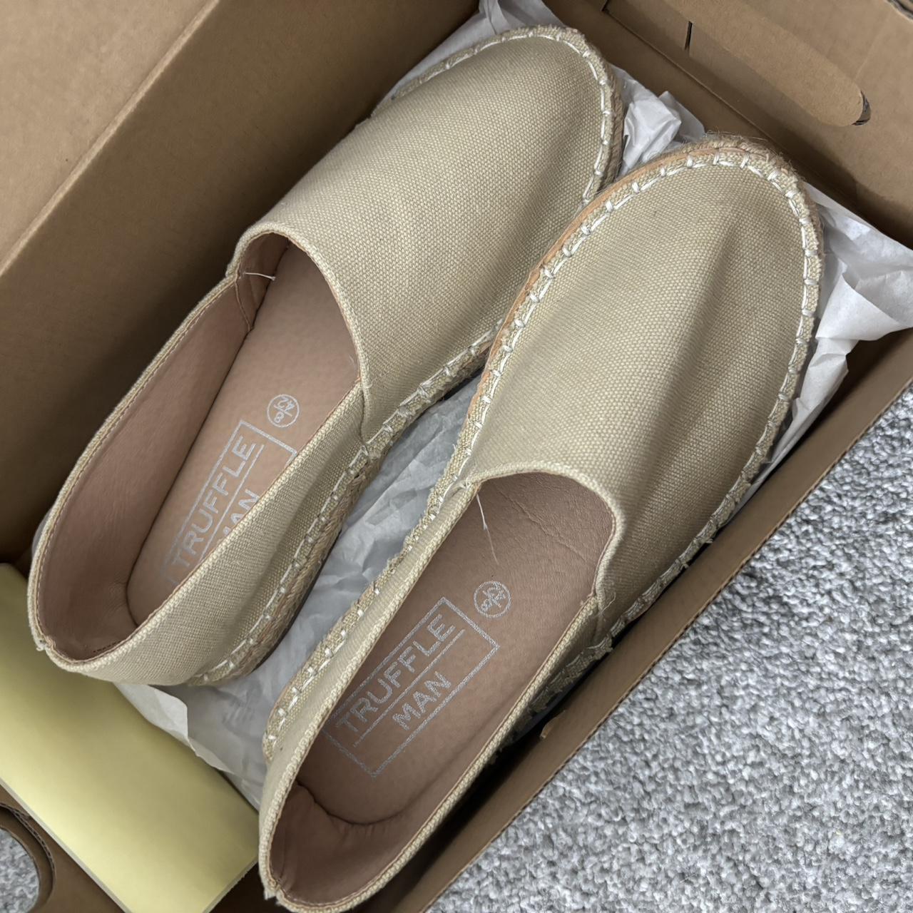 Ruffle Man tan and cream espadrilles - Depop
