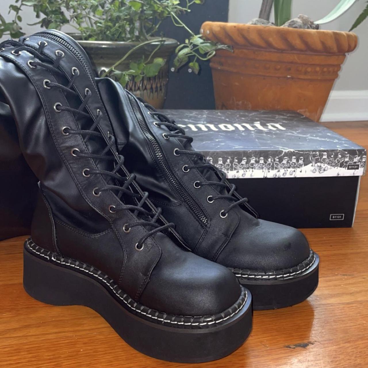 DEMONIA EMILY-375 THIGH HIGH VEGAN LEATHER BOOTS ⚰️... - Depop