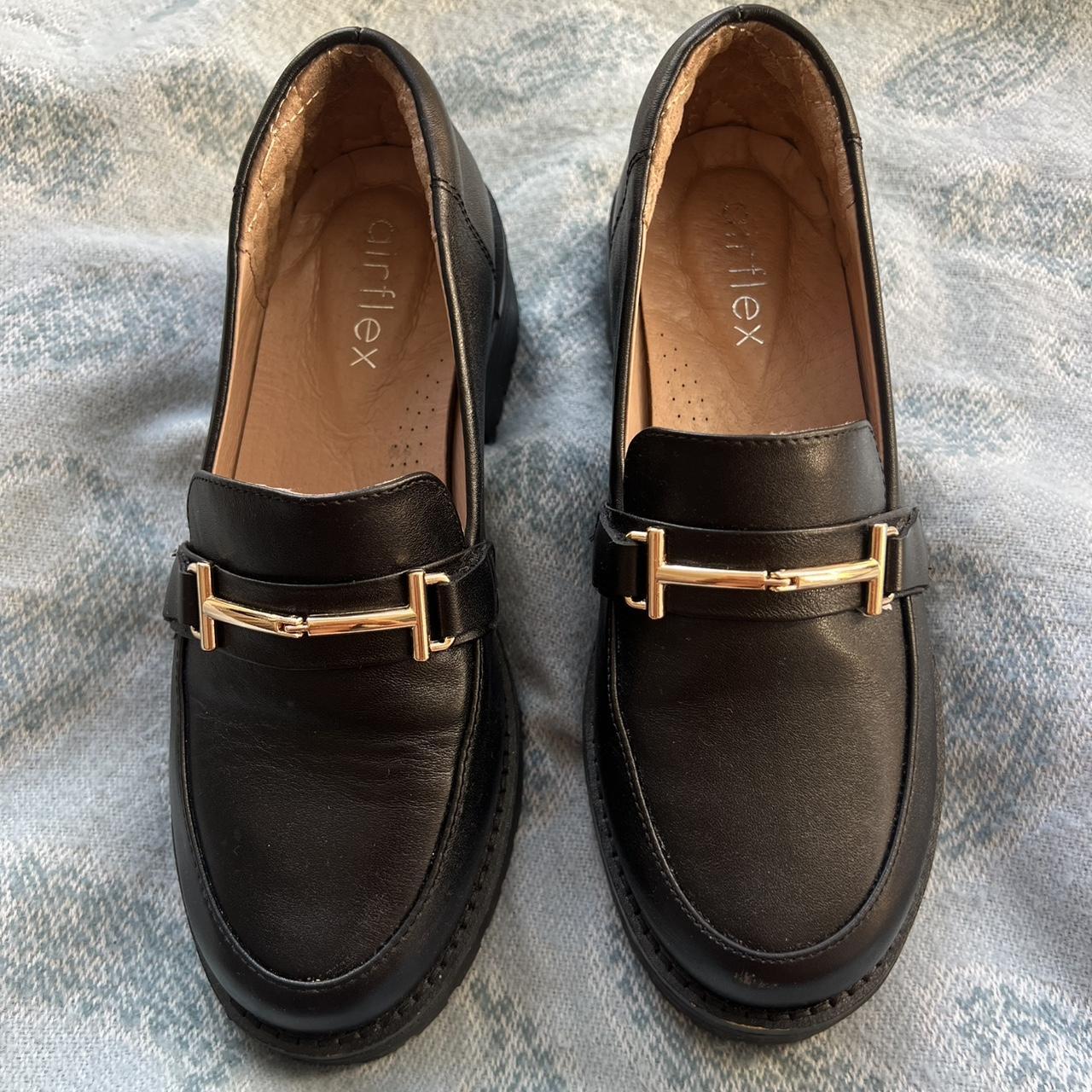 BETTS AIRFLEX Black leather loafers with gold... | Depop