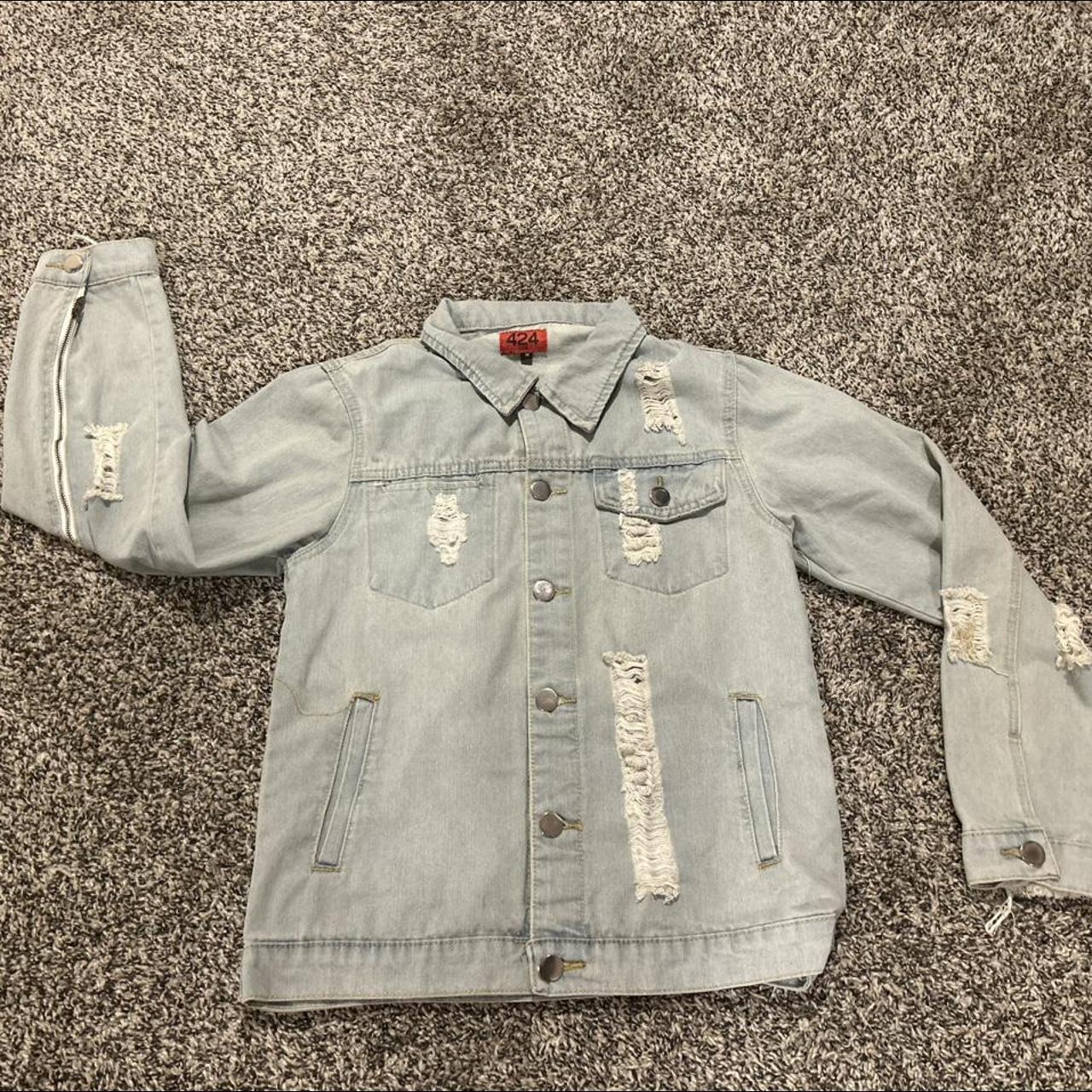 424 Designer Distressed Denim Jacket Kanye West... - Depop