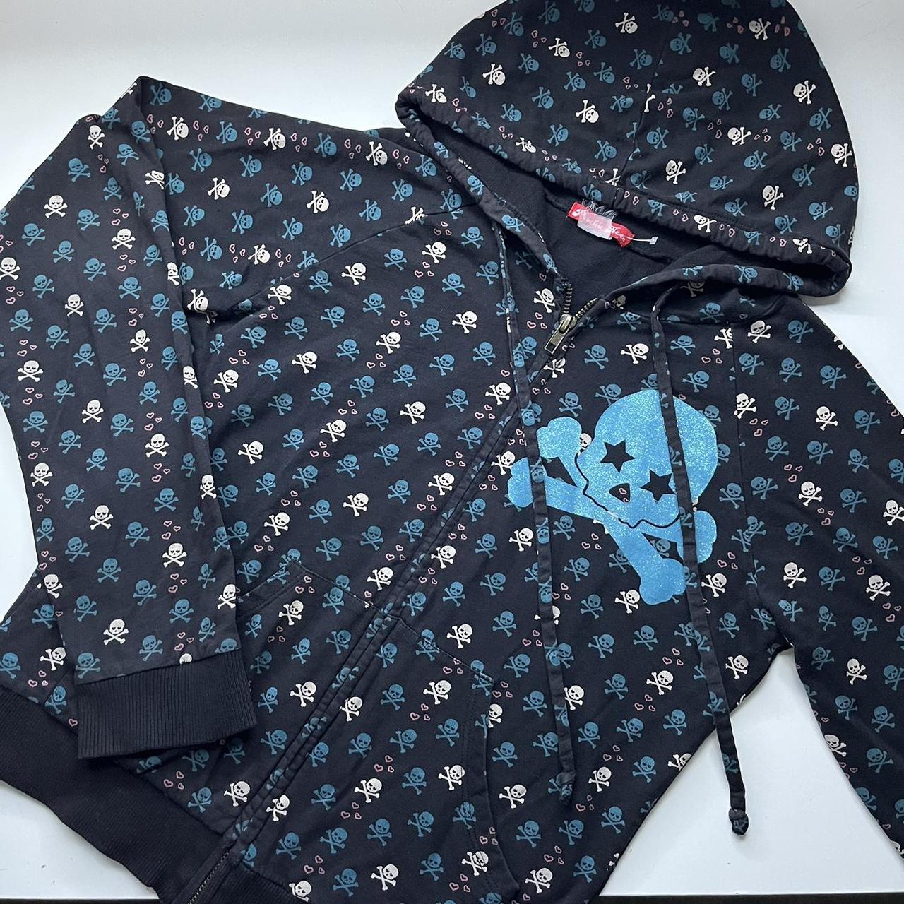 emo skull jacket w hood no size m/L more on the... - Depop