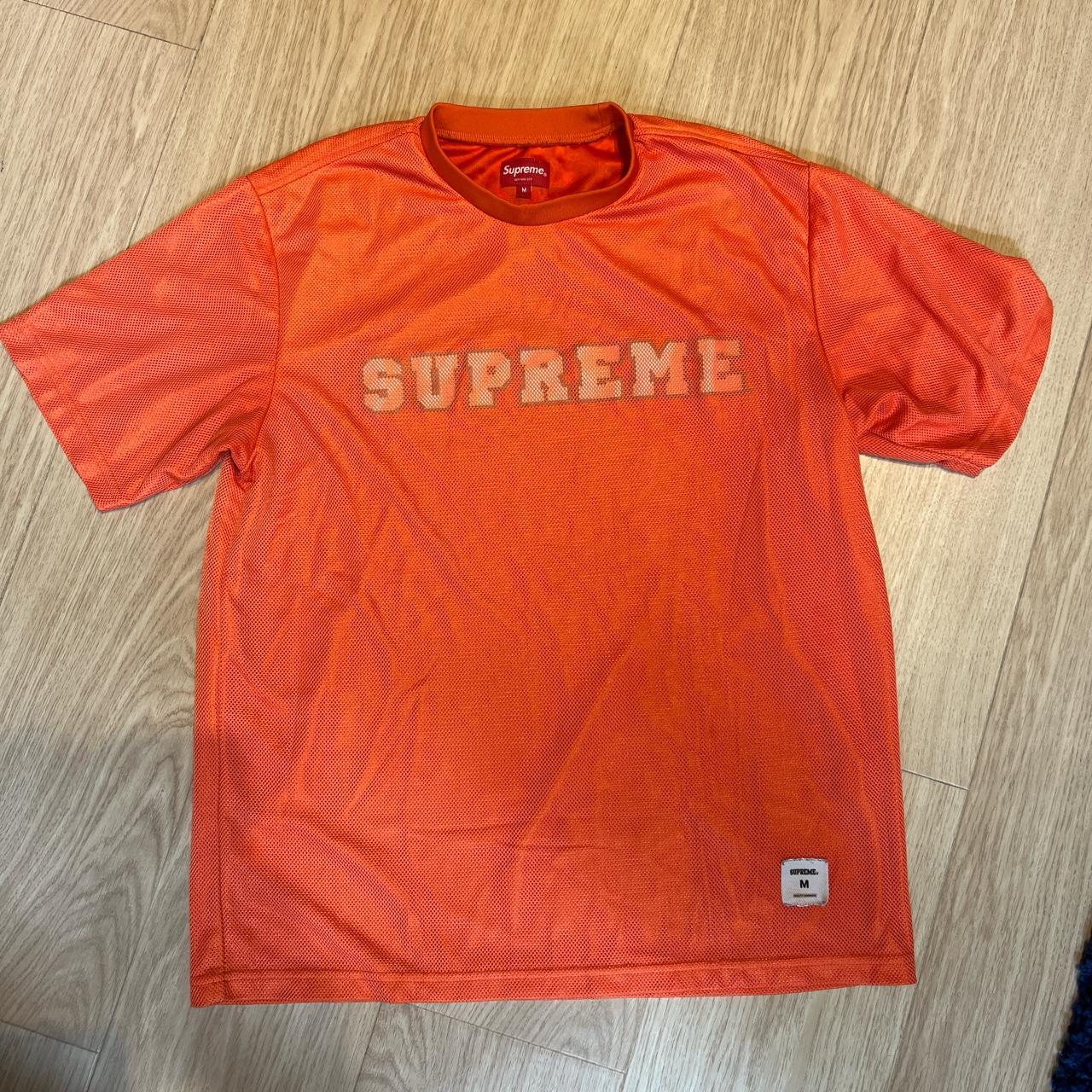 Supreme orange mesh tshirt size medium. Good... - Depop