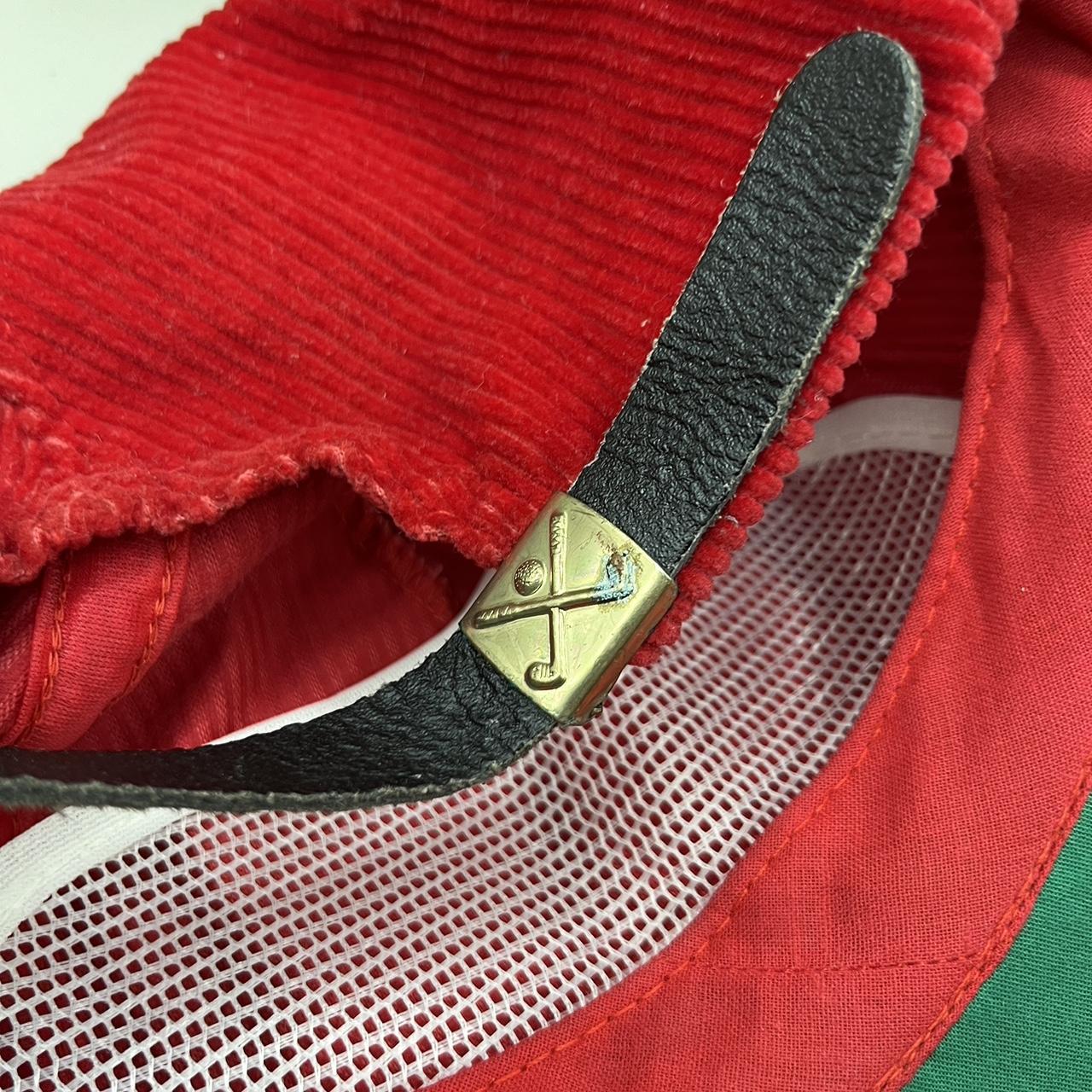 Red Corduroy cap with white embroidered XO - Depop