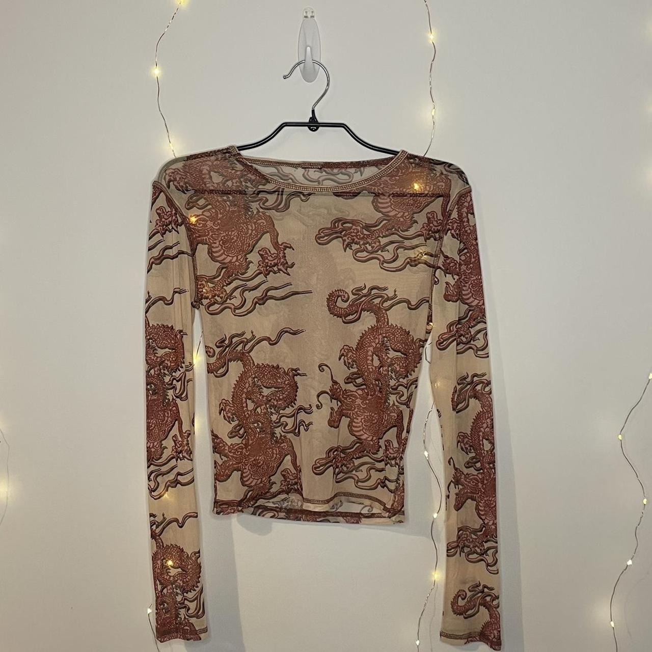amazing dragon print mesh top - urban... - Depop
