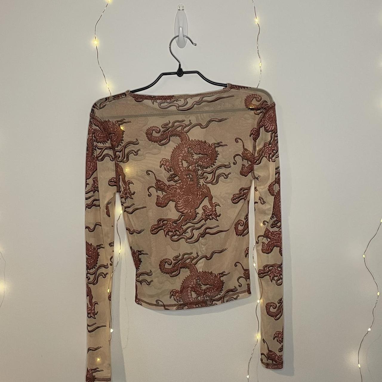 amazing dragon print mesh top - urban... - Depop