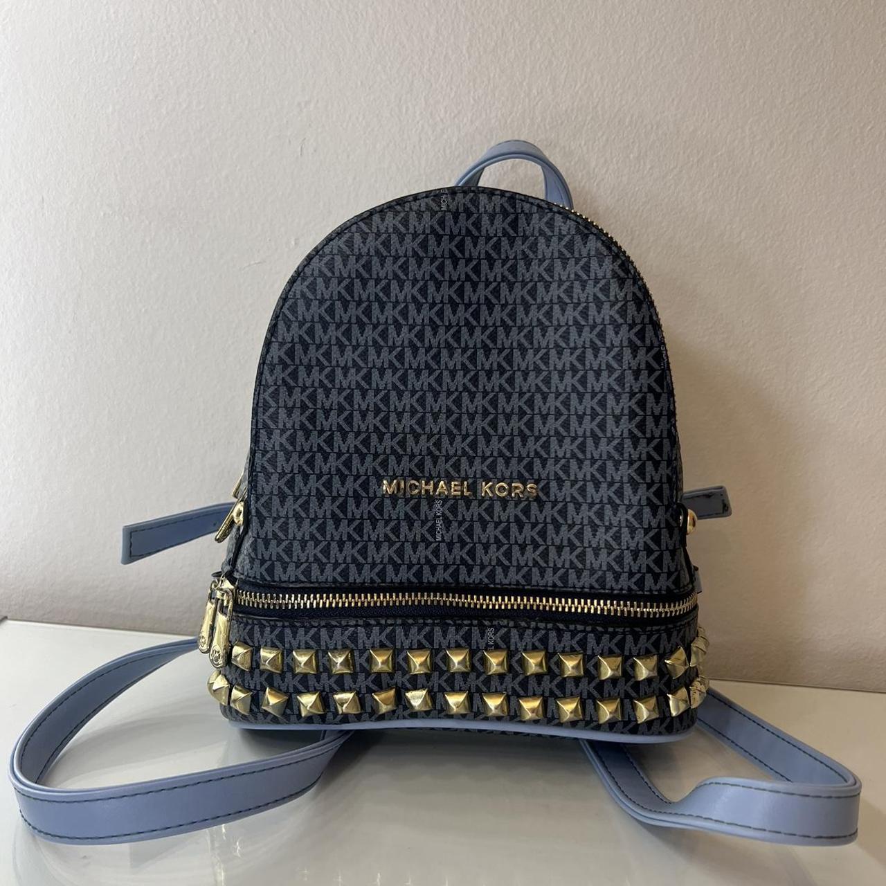 Michael kors navy and baby blue mini backpack - Depop
