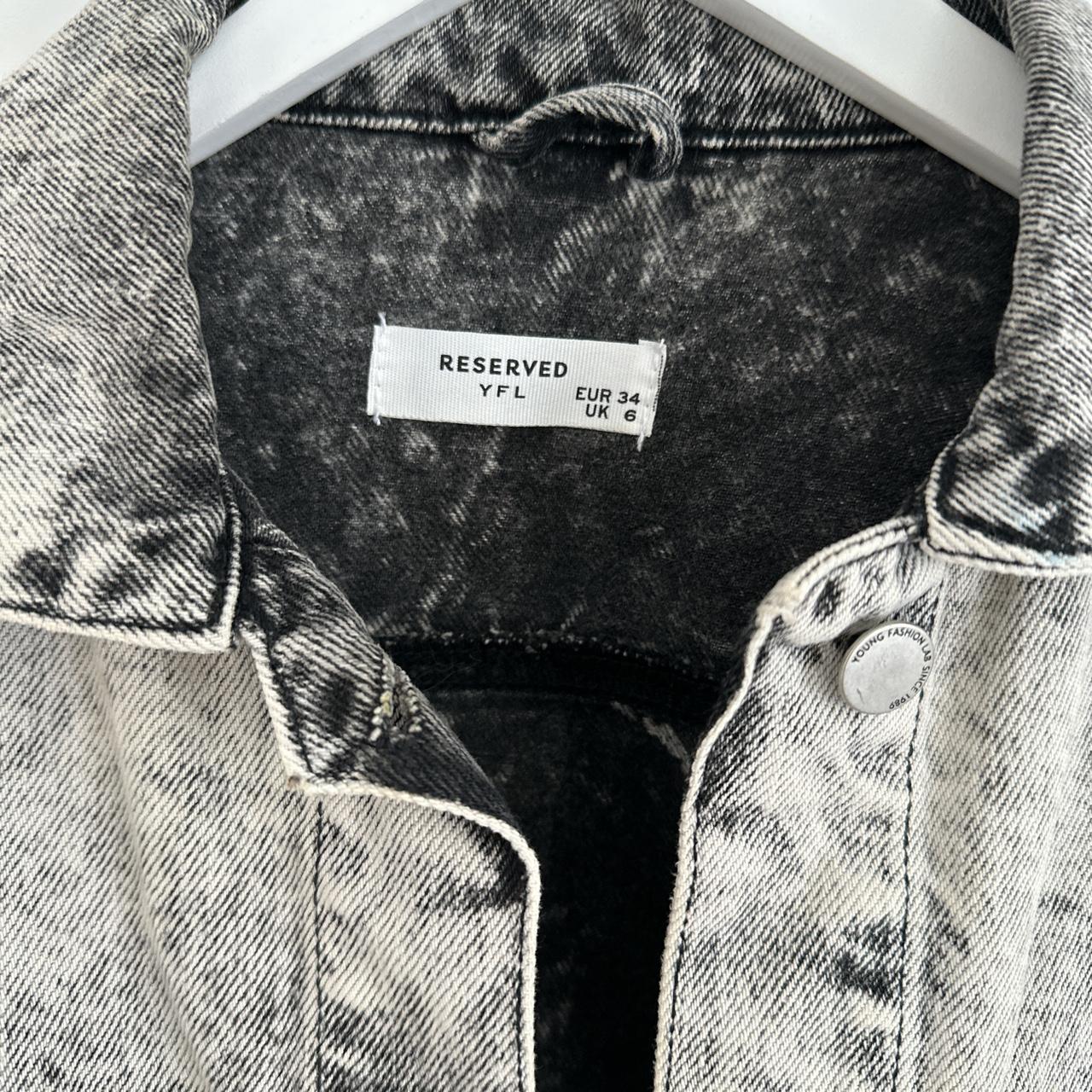 Reserved Acid wash cropped grey denim jacket... - Depop